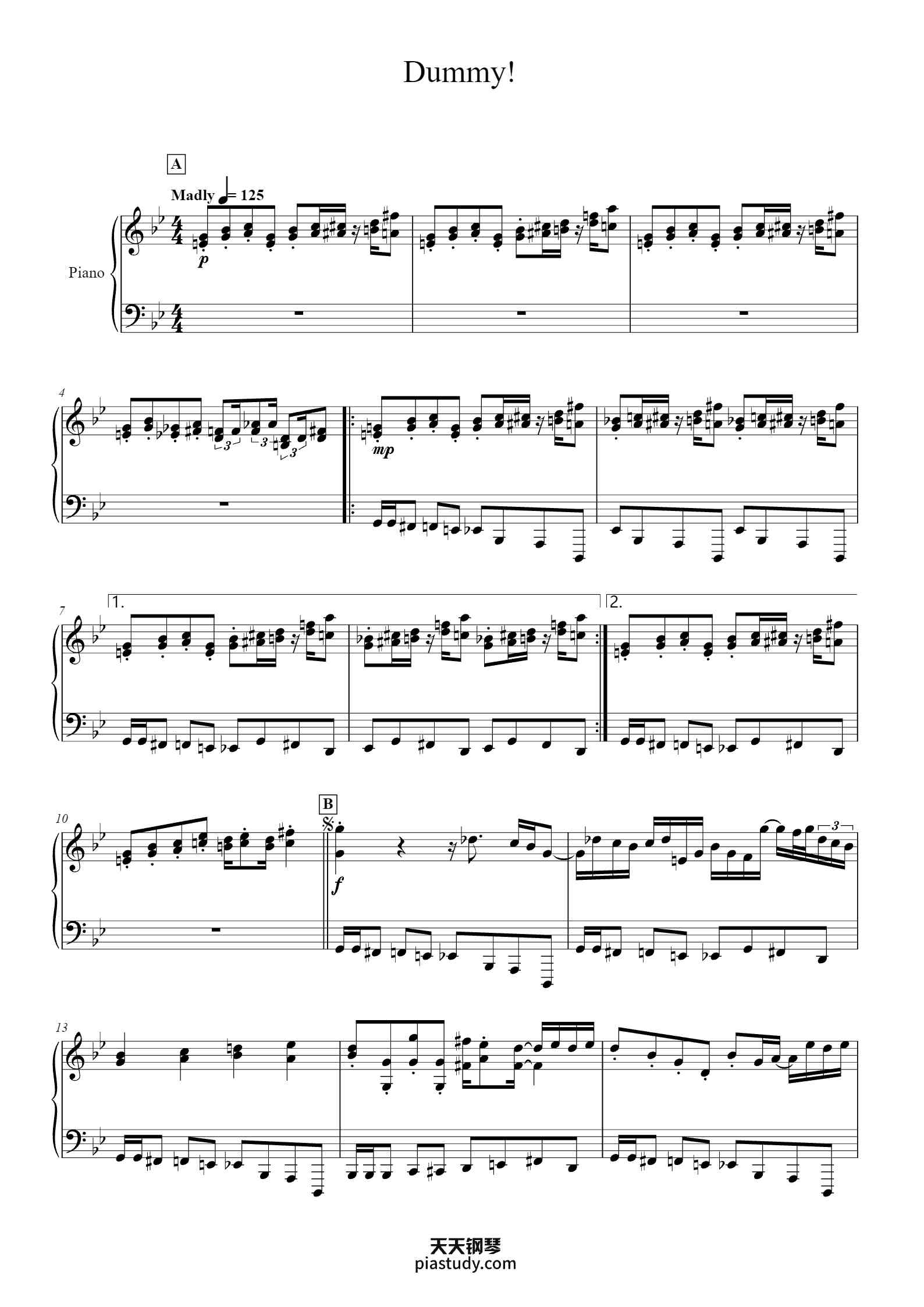 Dummy!钢琴谱 - Toby Fox - free piano sheet music - PiaNoproblem