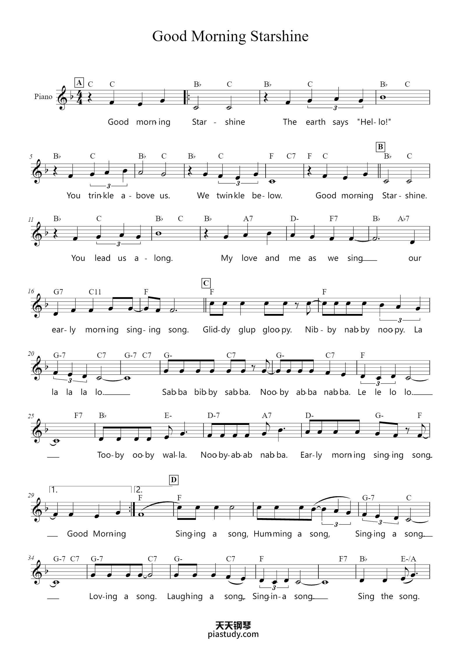 Good Morning Starshine钢琴谱 - Galt MacDermot/James Rado/Gerome Ragni ...