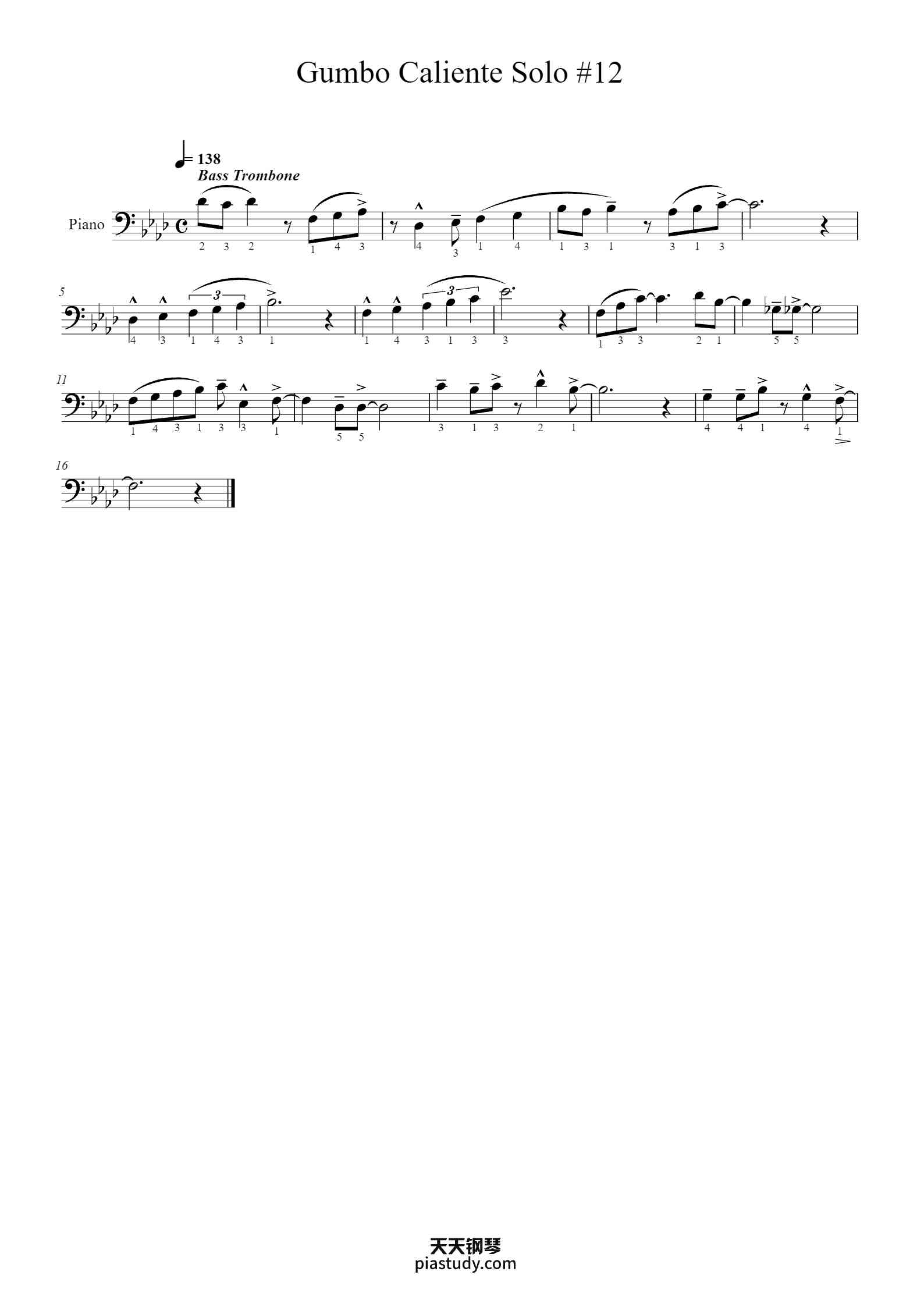 Gumbo Caliente Solo #12钢琴谱 - - free piano sheet music - PiaNoproblem