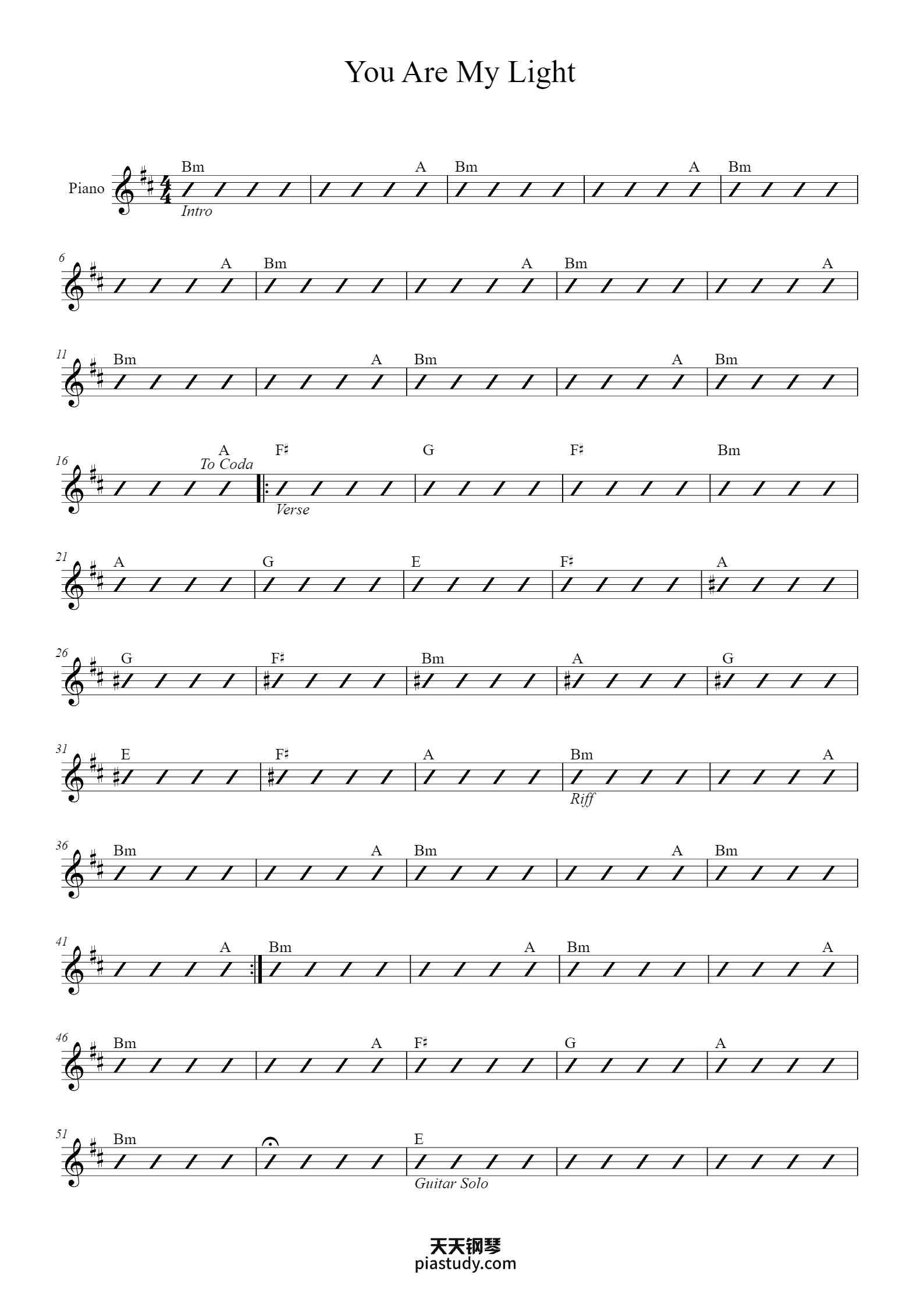 You Are My Light钢琴谱 - Adam Herbst - free piano sheet music - PiaNoproblem