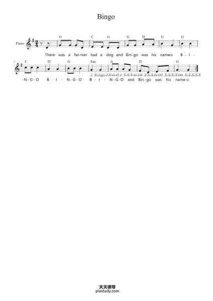 'Bingo' - Piano Sheet Music By New England | TOPiano