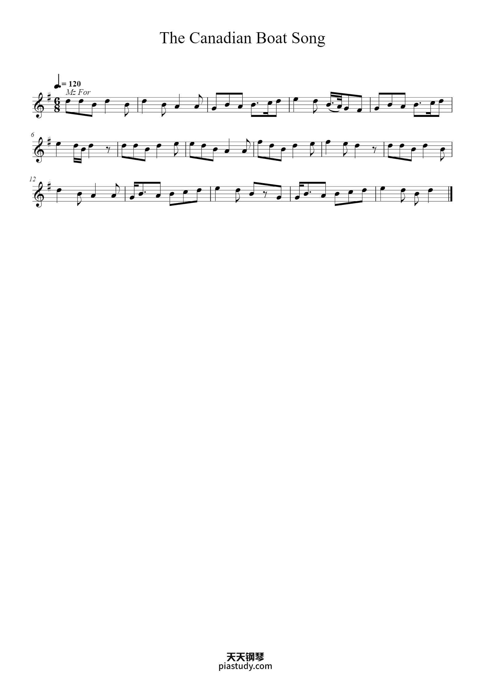 'The Canadian Boat Song' - Piano Sheet Music By xxx | TOPiano