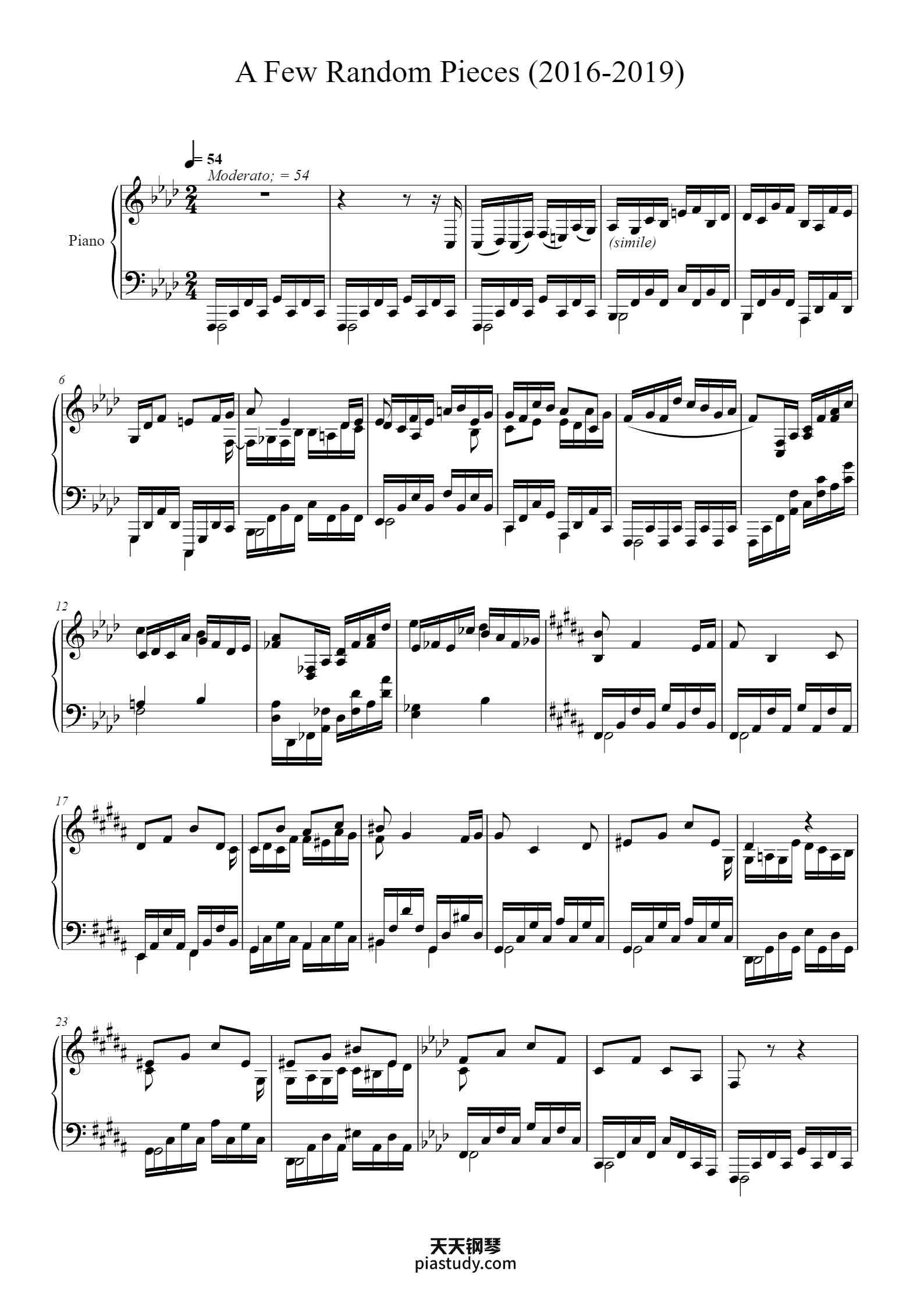 A Few Random Pieces (2016-2019)钢琴谱 - Jaden Davidson - free piano sheet ...