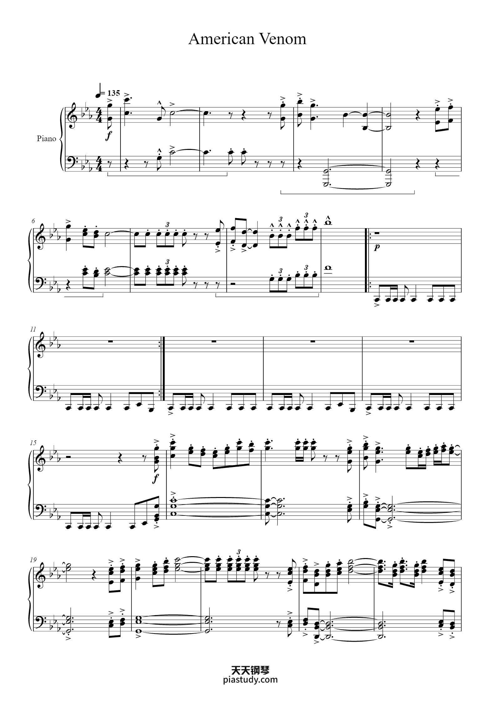 American Venom钢琴谱 - Woody Jackson - free piano sheet music - PiaNoproblem
