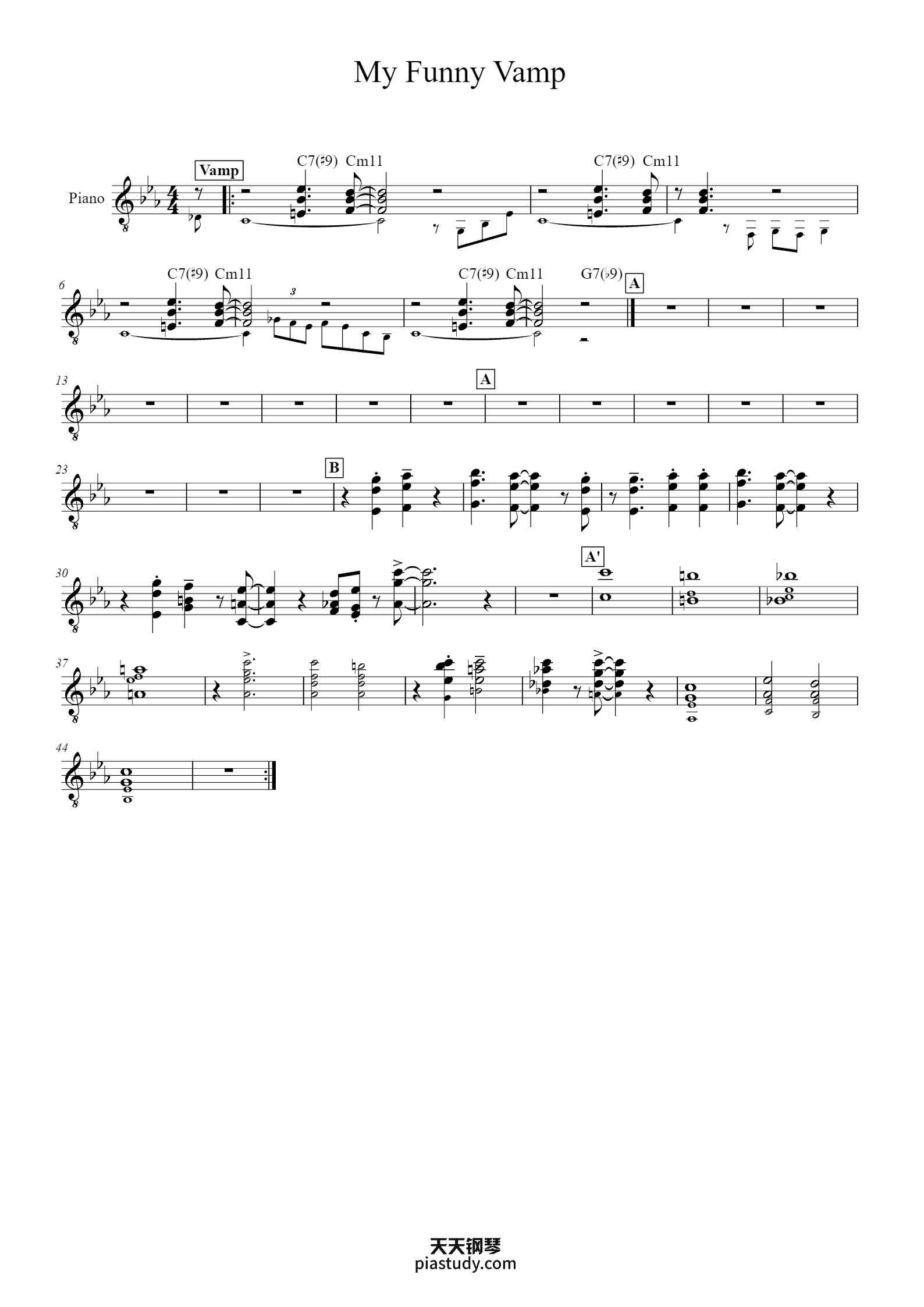 My Funny Vamp钢琴谱 - Blairruth Harel - free piano sheet music - PiaNoproblem
