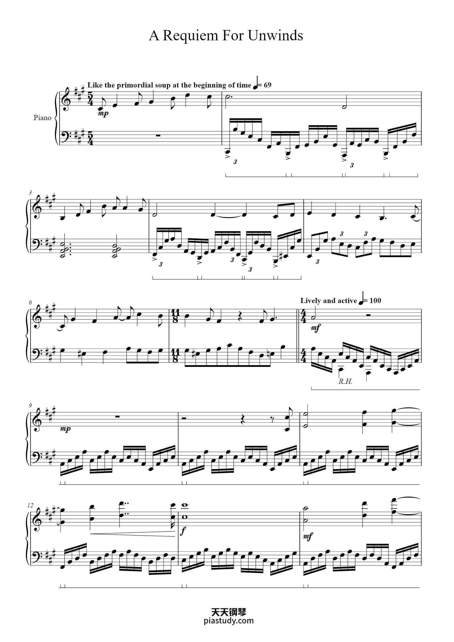 'A Requiem For Unwinds' - Piano Sheet Music By Dominic Letourneau Sean ...