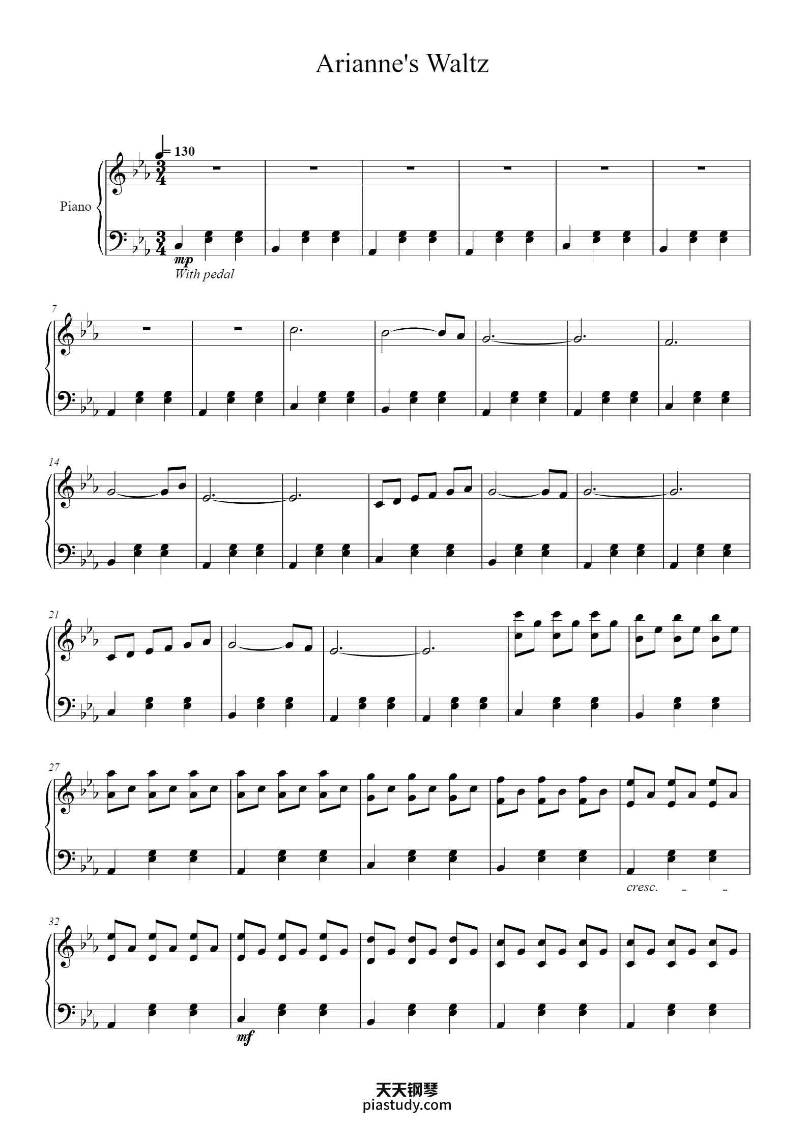 Arianne's Waltz钢琴谱 - Caitlyn Chan - free piano sheet music - PiaNoproblem