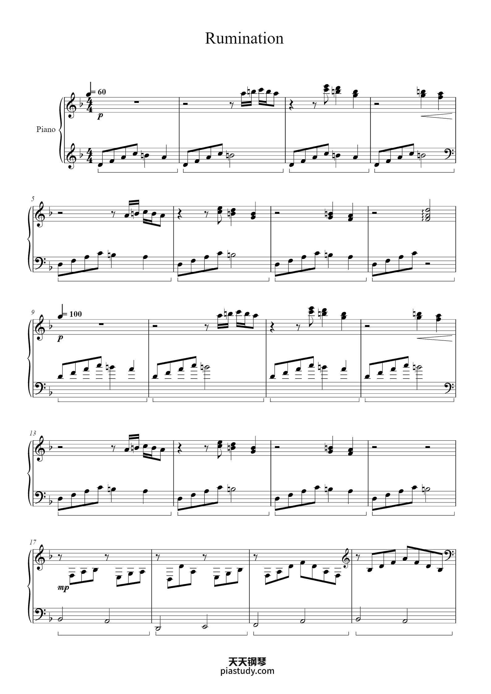 'Rumination' - Piano Sheet Music By Margo Rooks | TOPiano