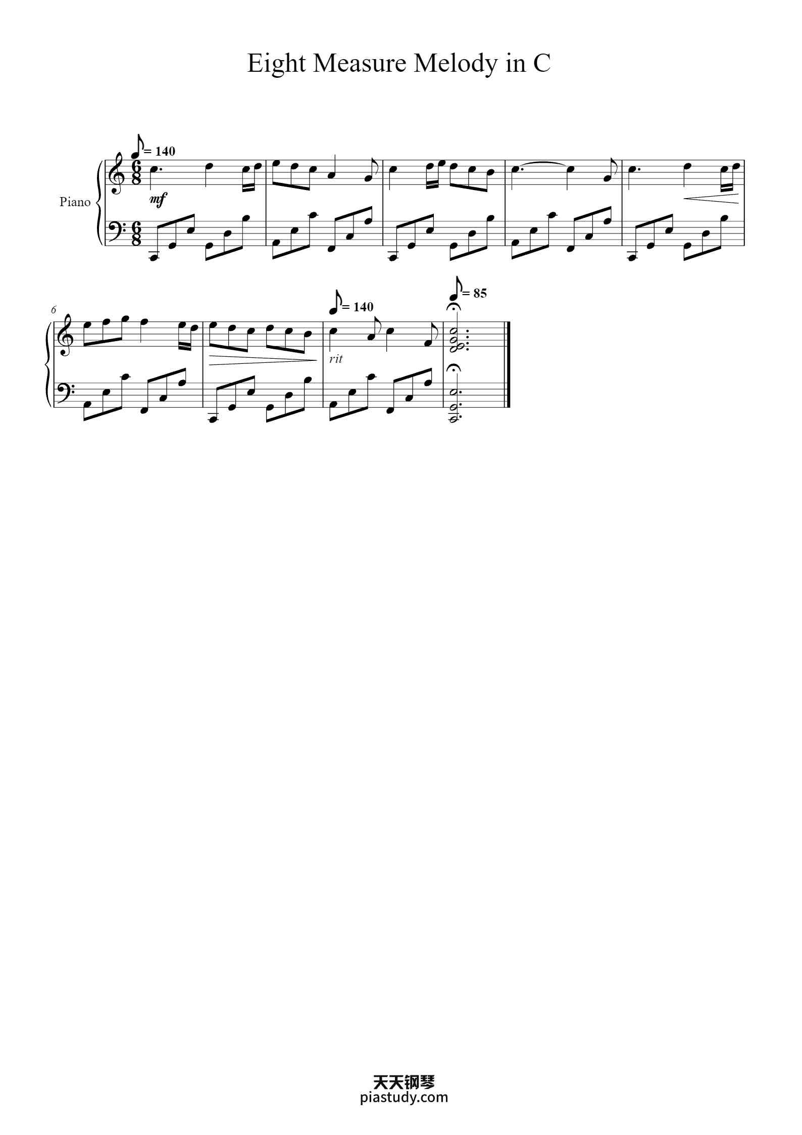 Eight Measure Melody in C钢琴谱 - Malachi Williams - free piano sheet ...