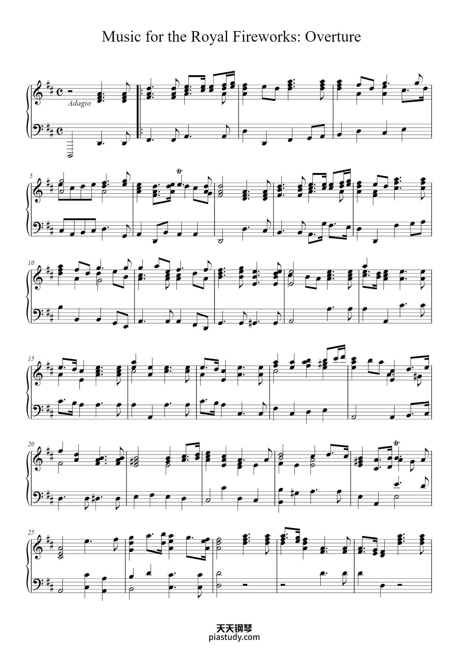 'Music for the Royal Fireworks: Overture' - Piano Sheet Music By Handel ...