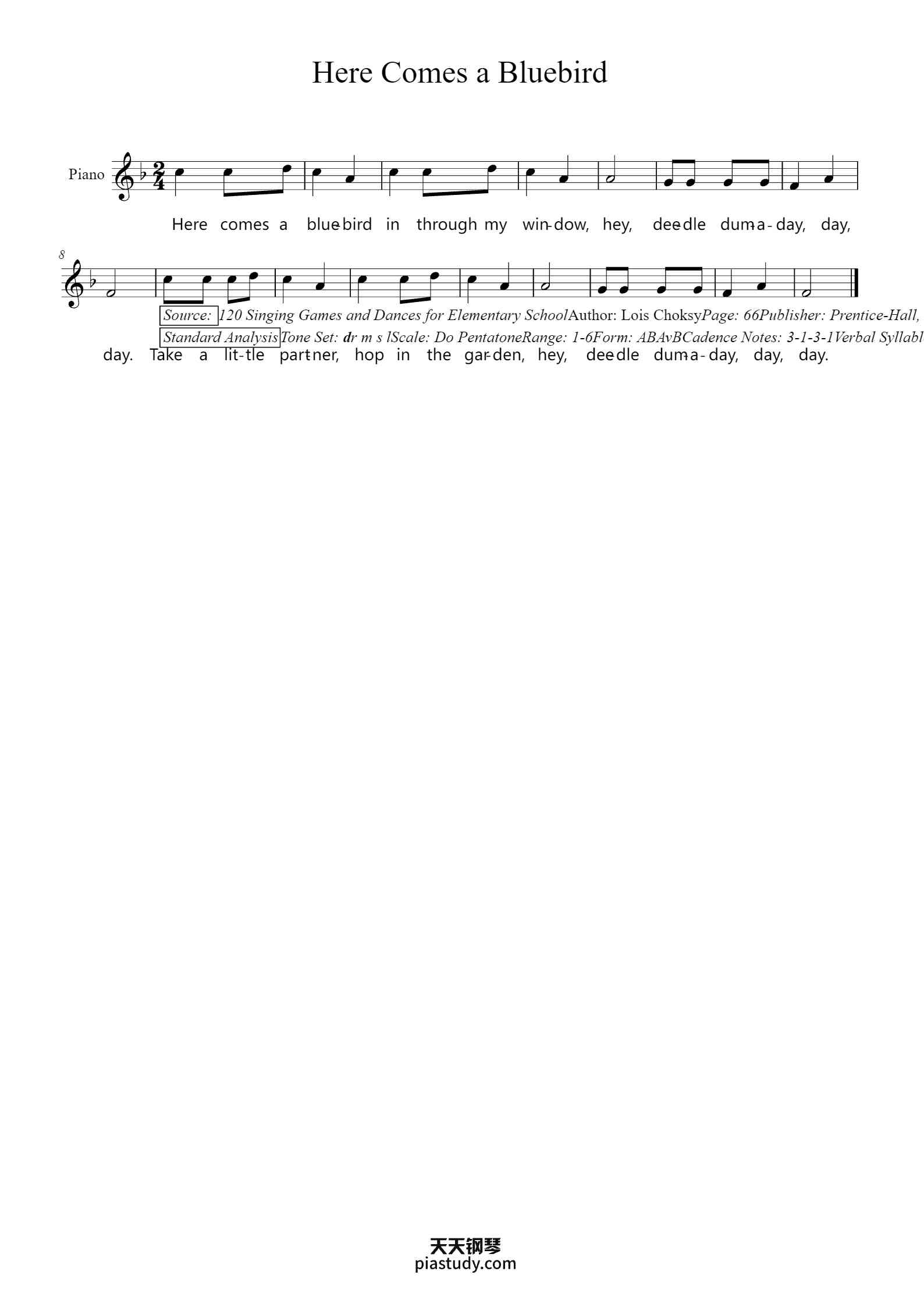 Here Comes a Bluebird钢琴谱 - allyschnier - free piano sheet music ...