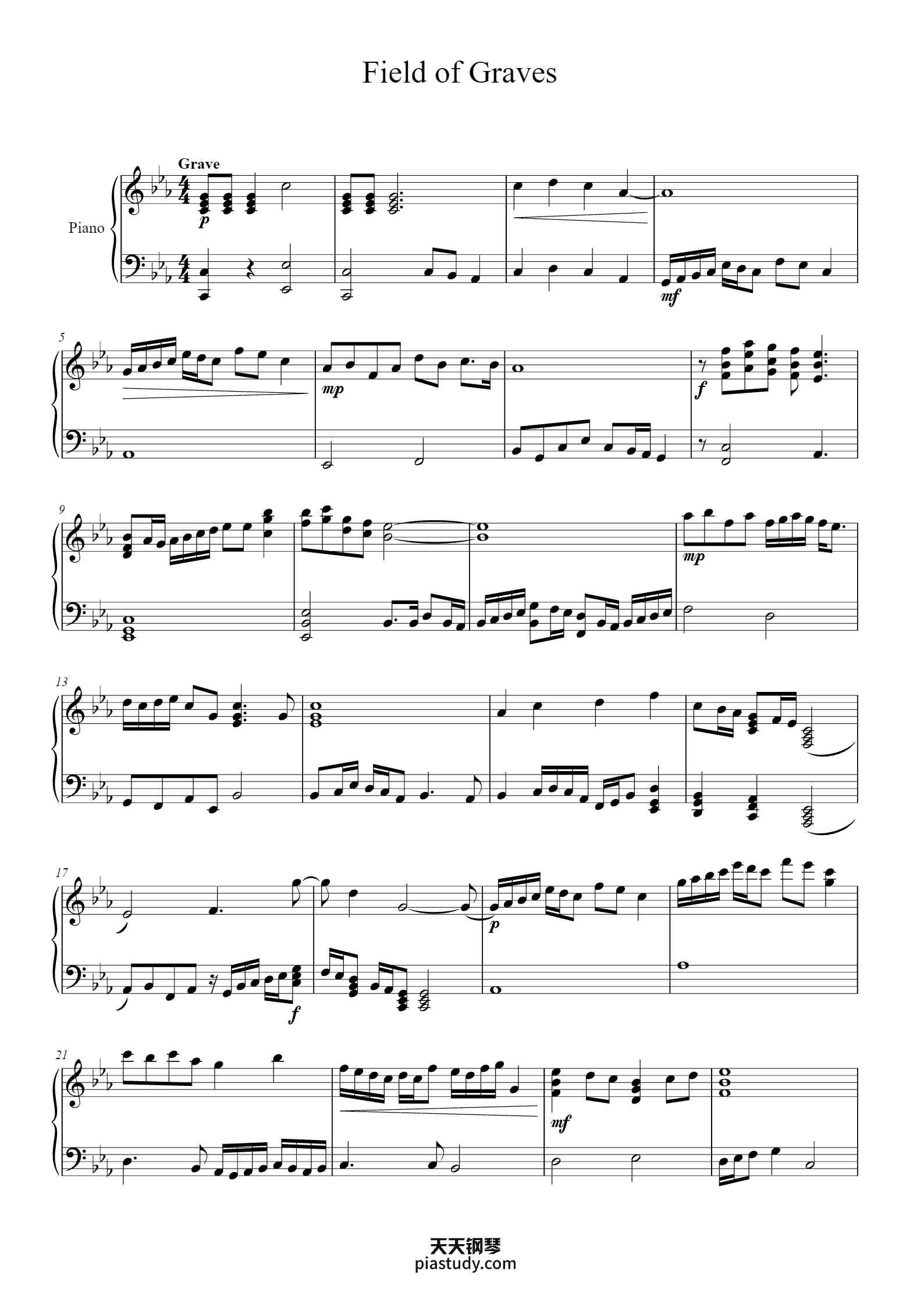Field of Graves钢琴谱 - Sage Ward - free piano sheet music - PiaNoproblem