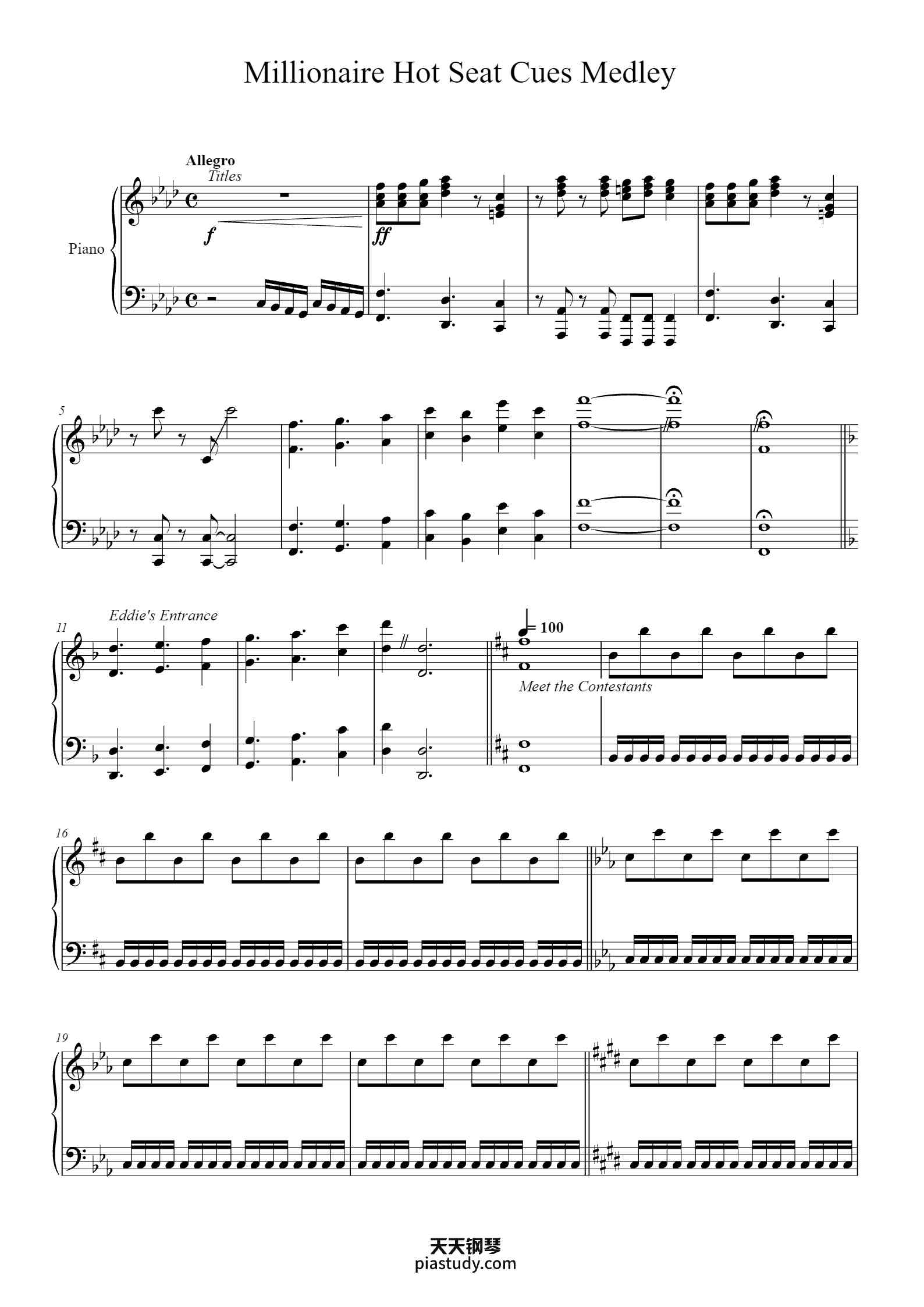 'Millionaire Hot Seat Cues Medley' - Piano Sheet Music By Ramon Covalo ...