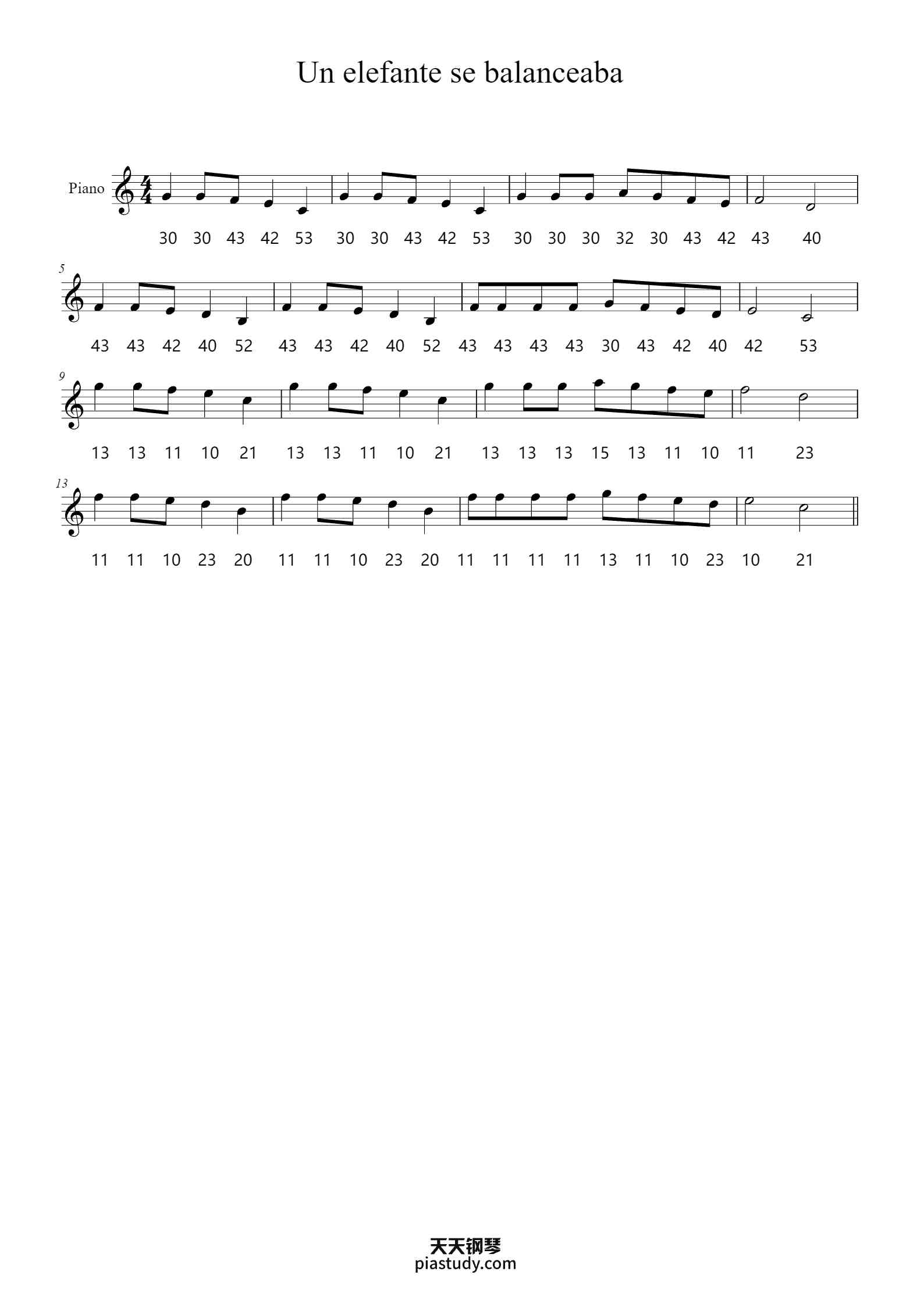 'Un elefante se balanceaba' - Piano Sheet Music By xxx | TOPiano