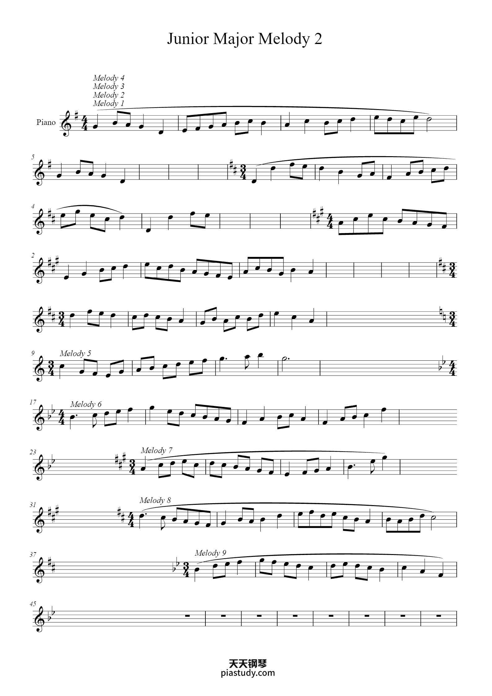 Junior Major Melody 2钢琴谱 - - free piano sheet music - PiaNoproblem