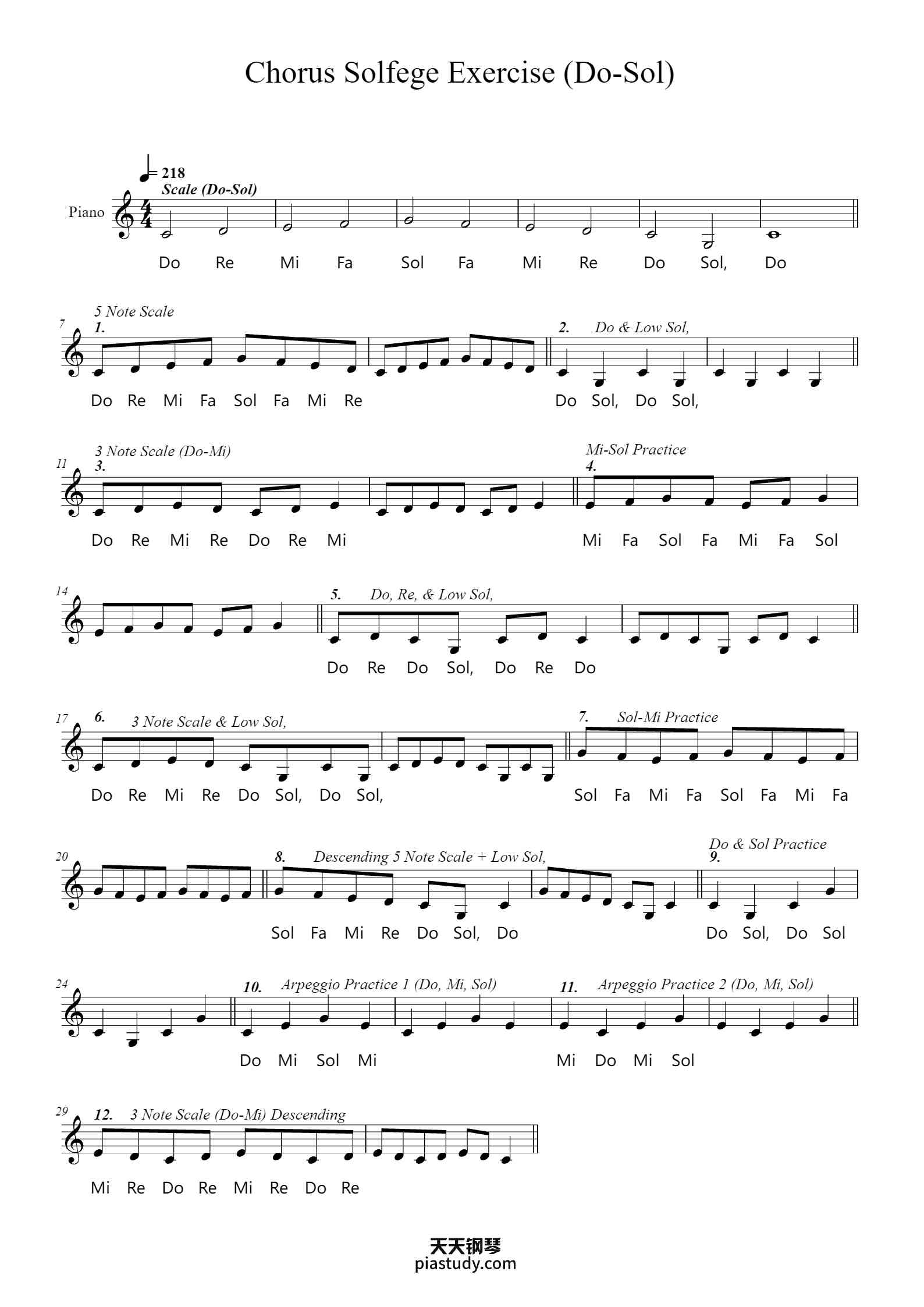 Chorus Solfege Exercise (Do-Sol)钢琴谱 - J. Maniscalco - free piano sheet ...