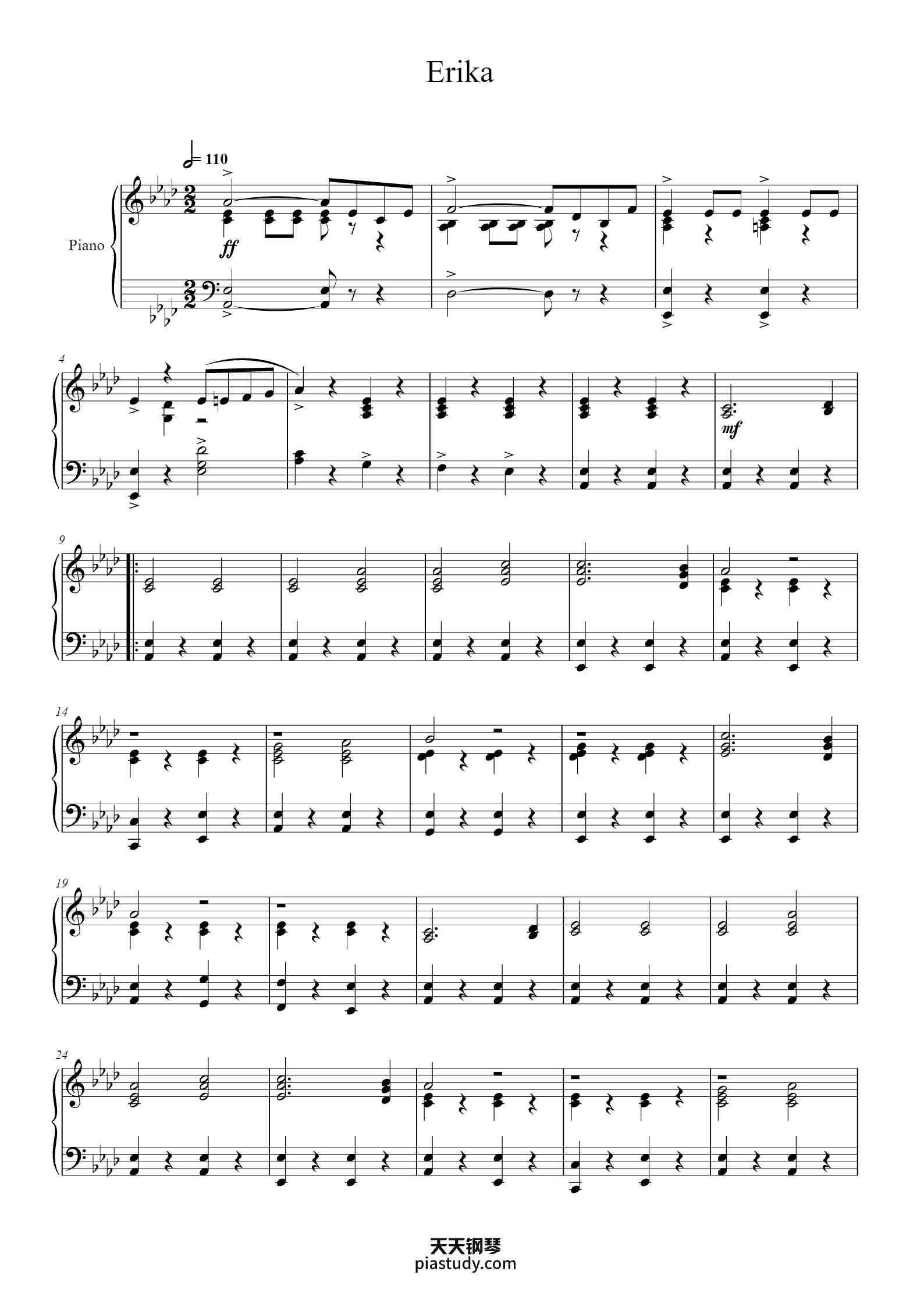 Erika钢琴谱 - Herms Niel - free piano sheet music - PiaNoproblem