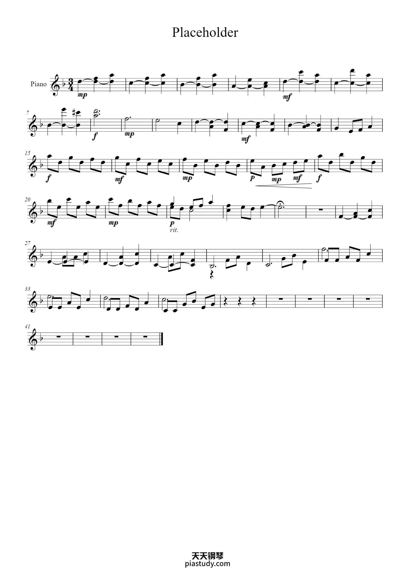 'Placeholder' - Piano Sheet Music By Bertlith Sasbe | TOPiano