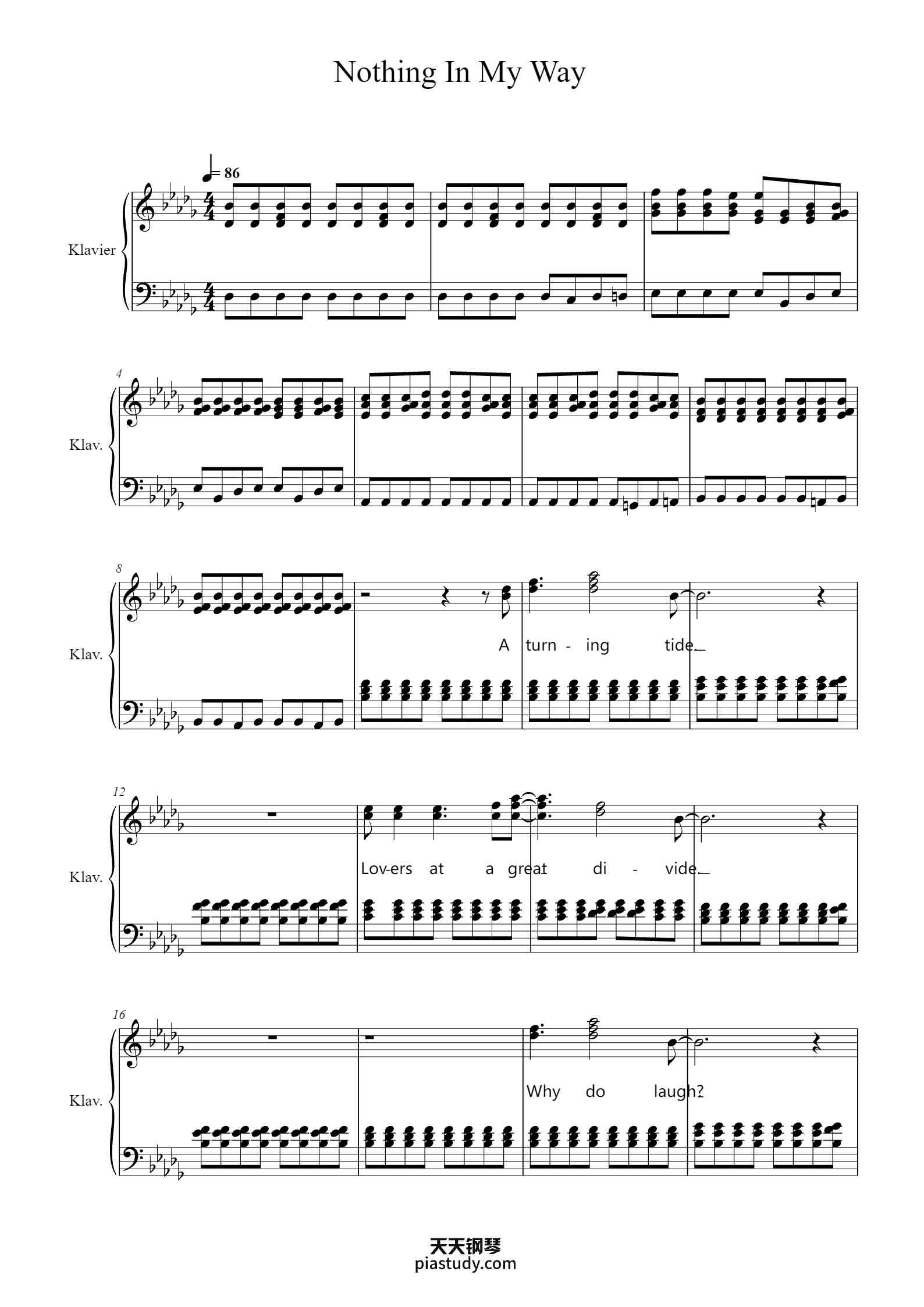 Nothing In My Way钢琴谱 - Keane - free piano sheet music - PiaNoproblem