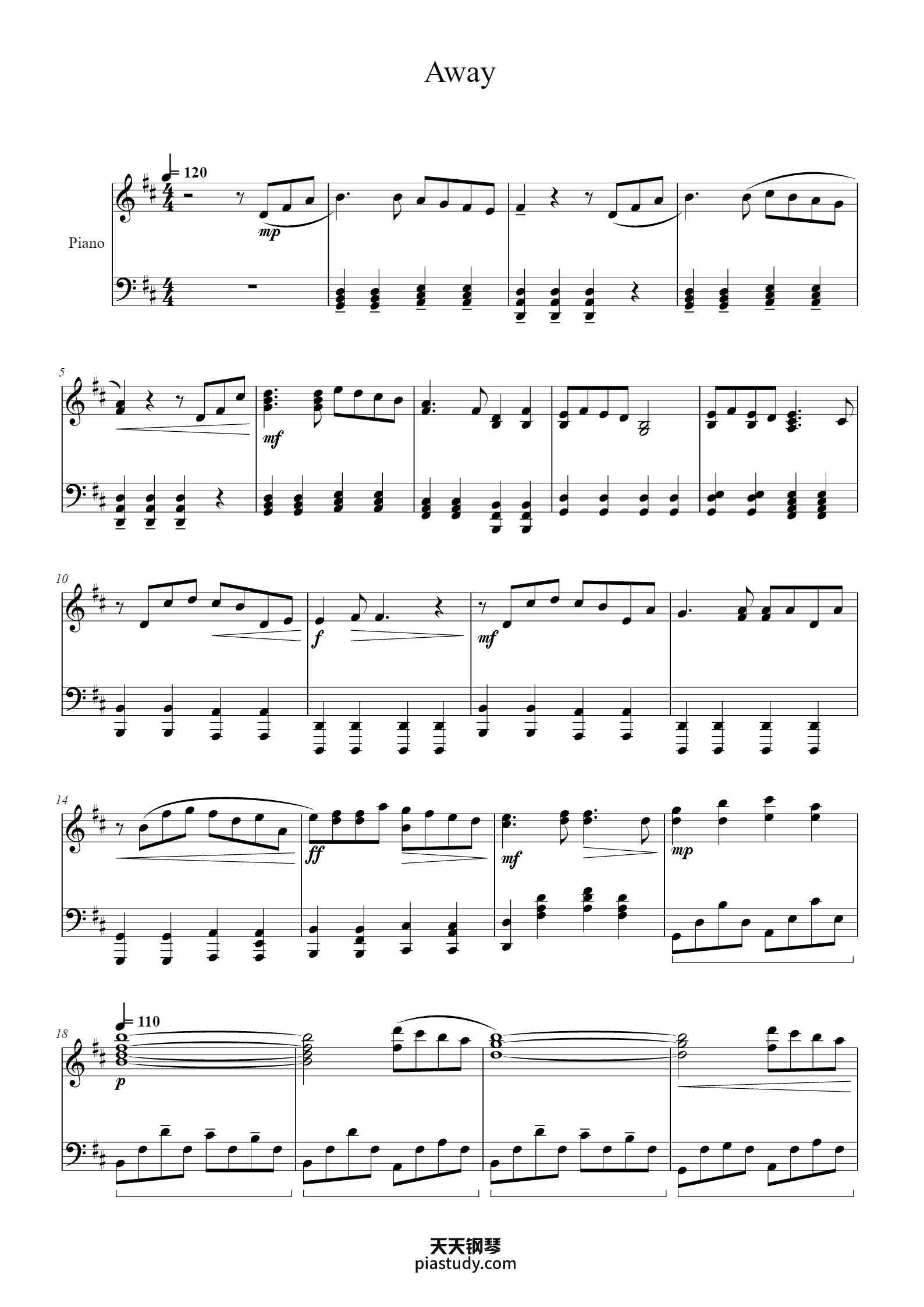 'Away' - Piano Sheet Music By Ethan Ellsworth | TOPiano
