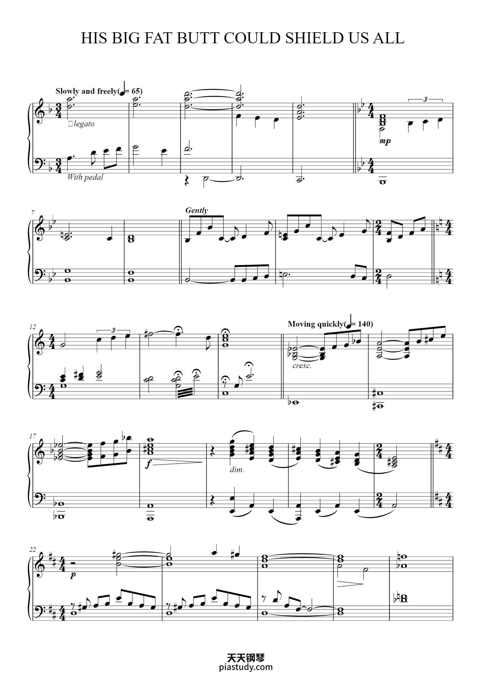 His Big Fat Butt Could Shield Us All钢琴谱 - Danny Elfman - free piano ...