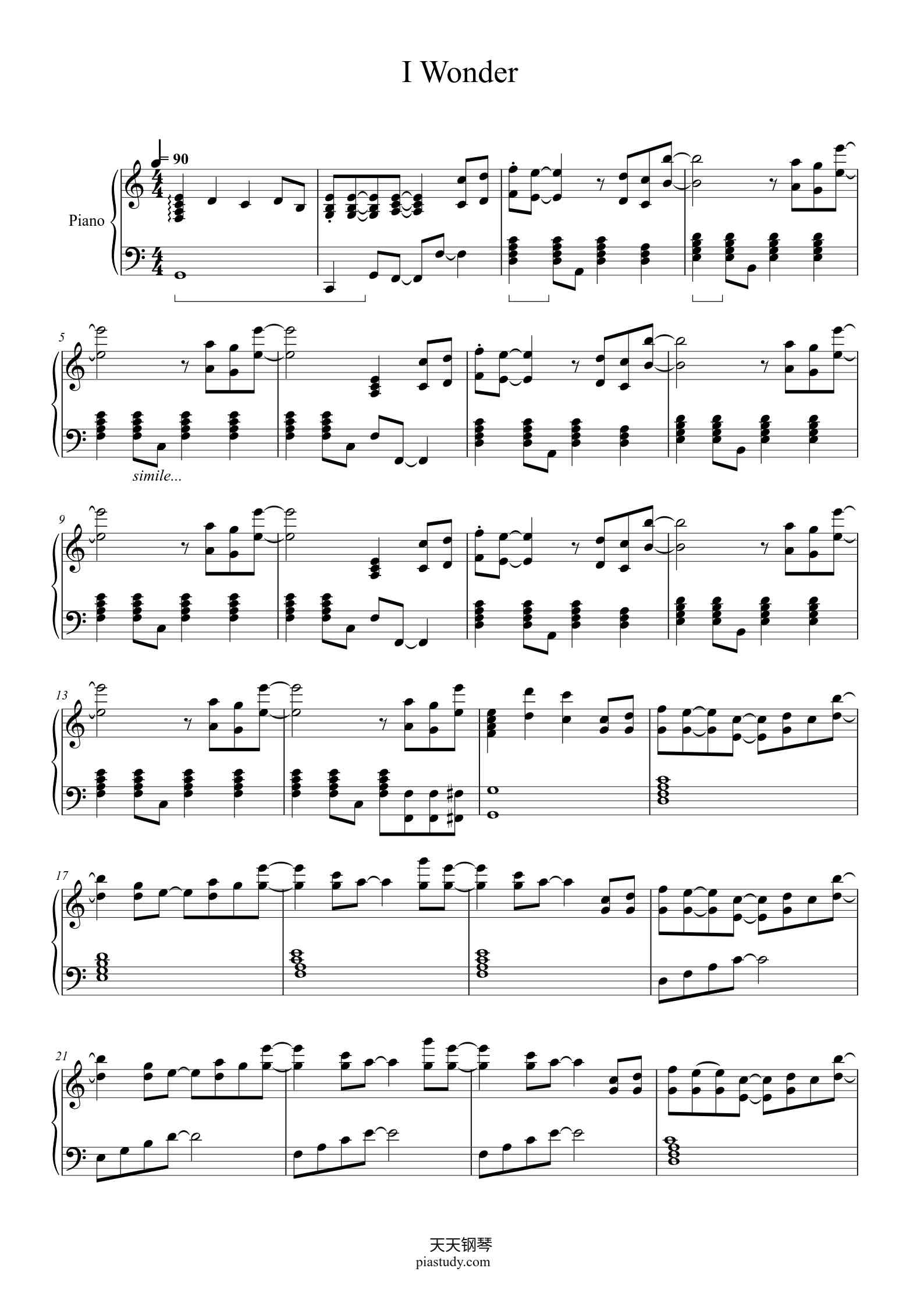 'I Wonder' - Piano Sheet Music By KANYE WEST | TOPiano