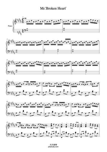 Mr.'Broken Heart' 原调独奏版 化身无编配钢琴谱 - 松下優也 (まつした ゆうや) - free piano sheet music - PiaNoproblem