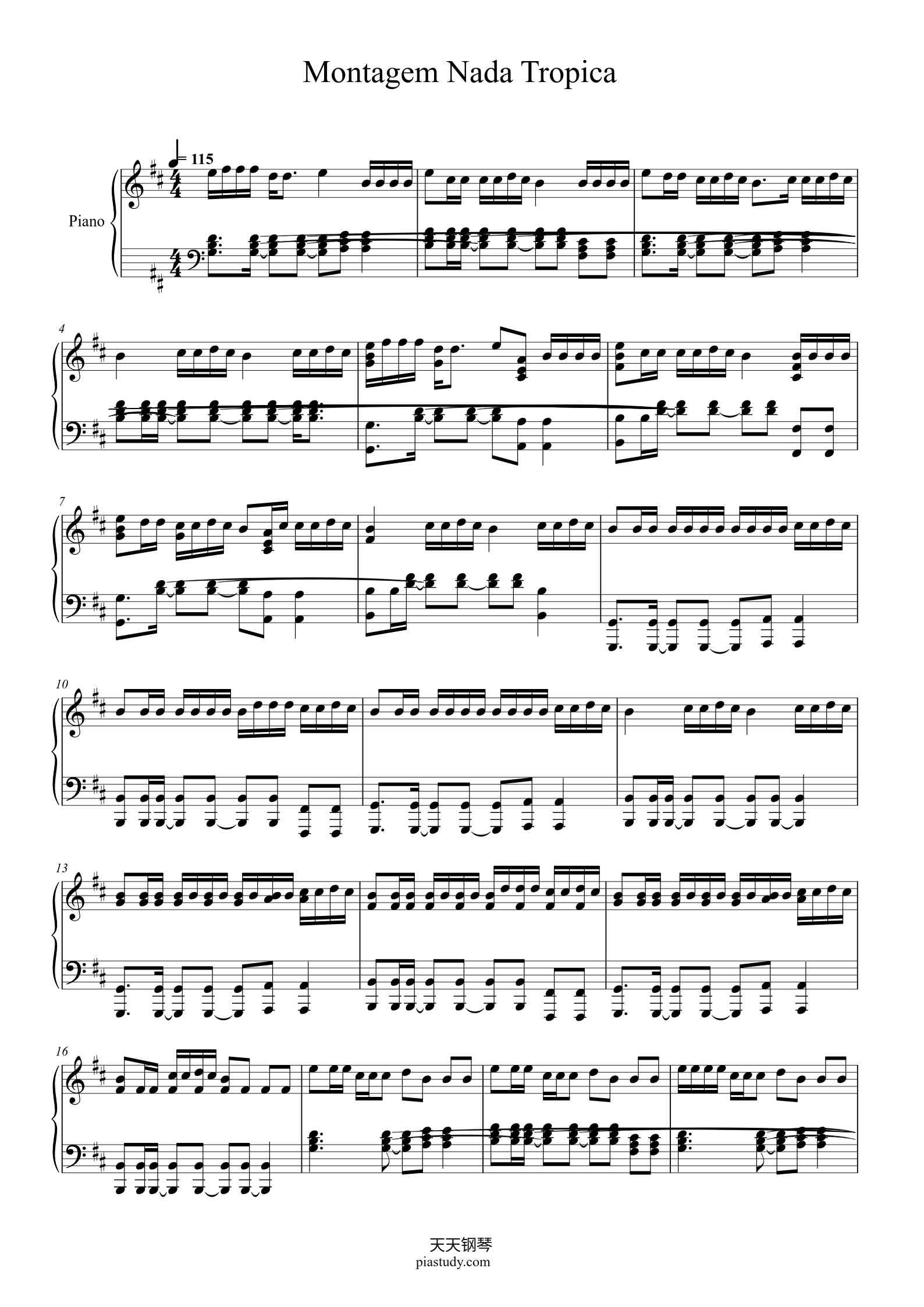 Montagem Nada Tropica 原调独奏版 化身无编配钢琴谱 - Eternxlkz - free piano sheet ...