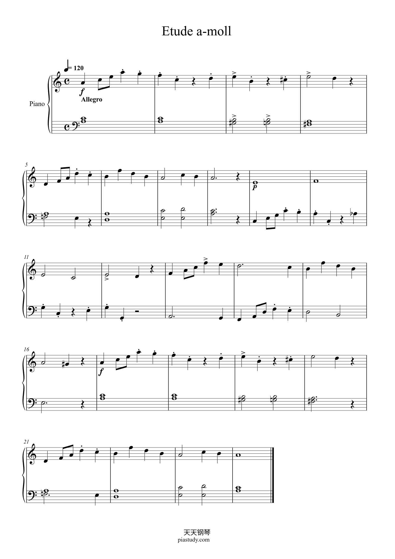 Etude a-moll钢琴谱 - 佚名 - free piano sheet music - PiaNoproblem