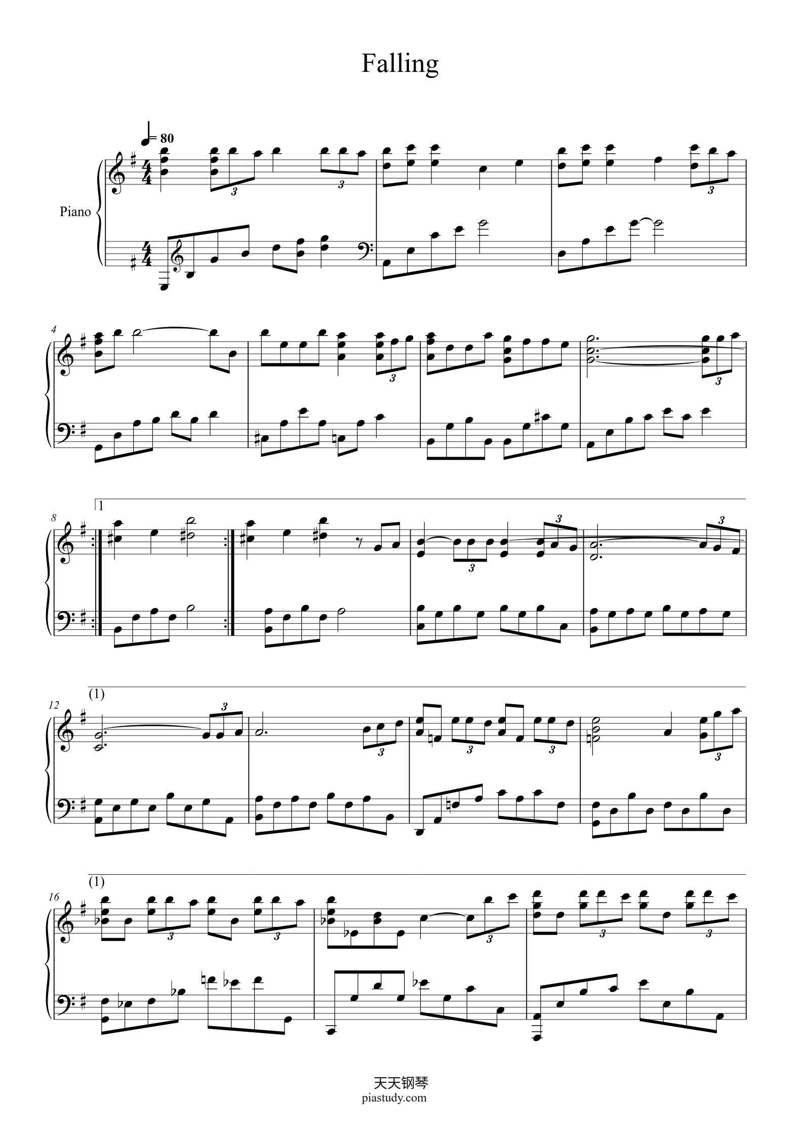 唯美悦耳《Falling》钢琴谱 - Yiruma - free piano sheet music - PiaNoproblem