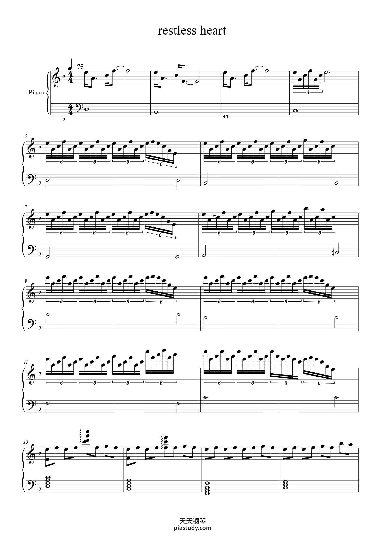 restless heart 原调独奏版 化身无编配钢琴谱 - 牛尾憲輔 (agraph) - free piano sheet music ...
