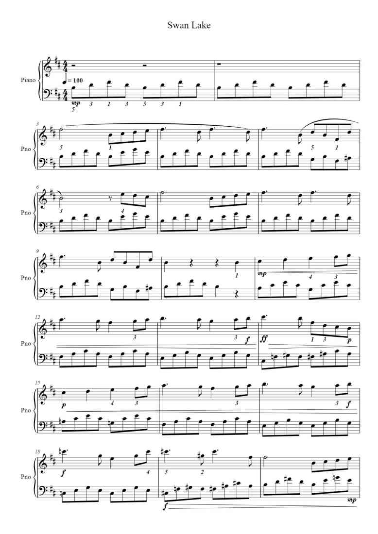 'Swan Lake' - Piano Sheet Music By Pyotr Ilyich Tchaikovsky | TOPiano