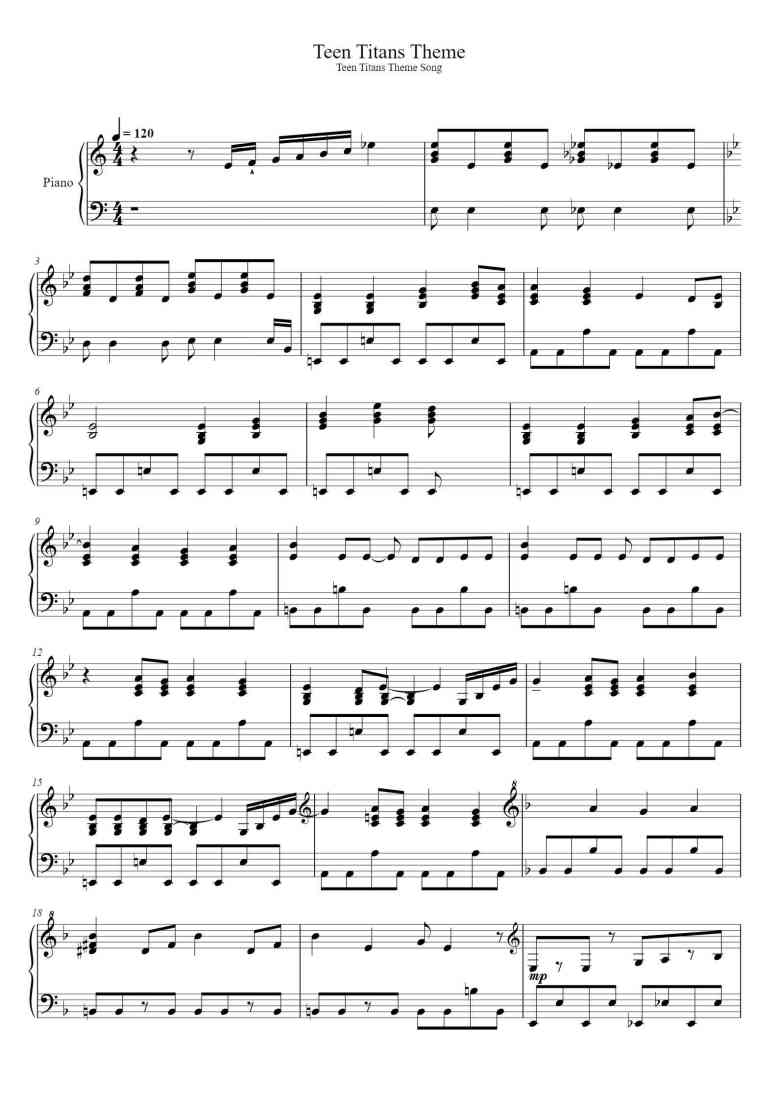 'Teen Titans Theme' - Piano Sheet Music By _ | TOPiano