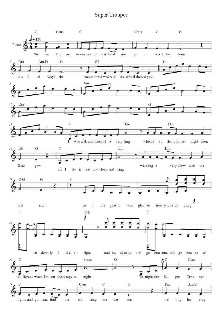 'Super Trouper' - Piano Sheet Music By Benny Andersson and Björn ...