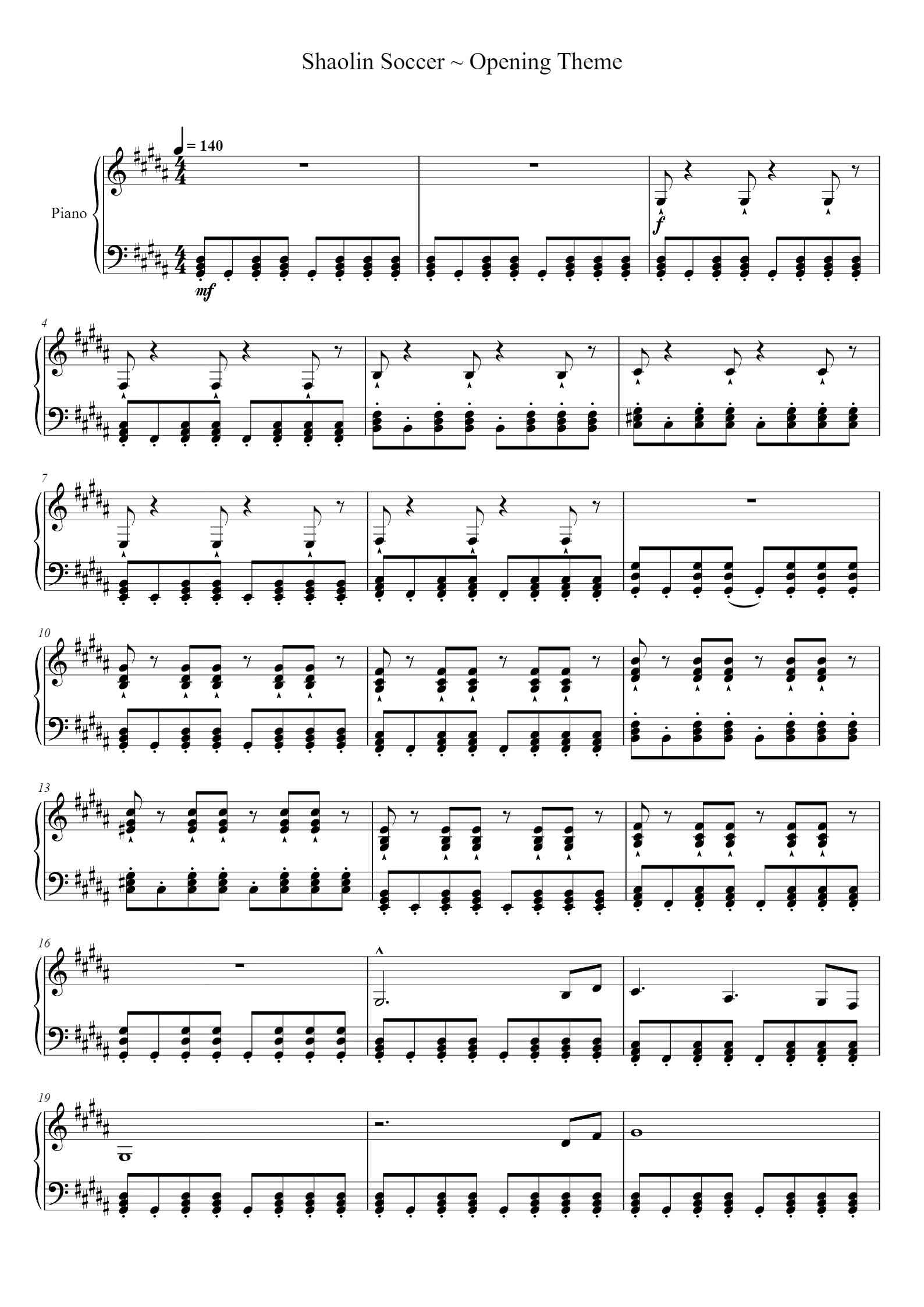 'Shaolin Soccer ~ Opening Theme' - Piano Sheet Music By Jormen | TOPiano