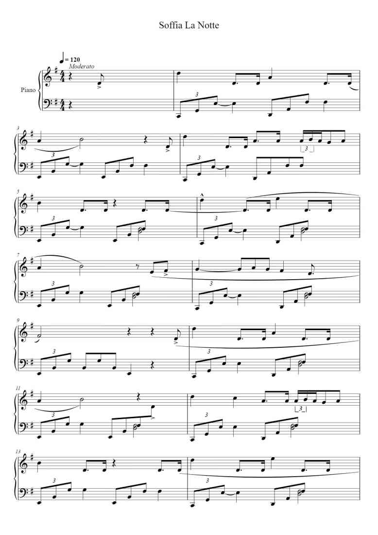 'Soffia La Notte' - Piano Sheet Music By Musica di Fabrizio PATERLINI | TOPiano