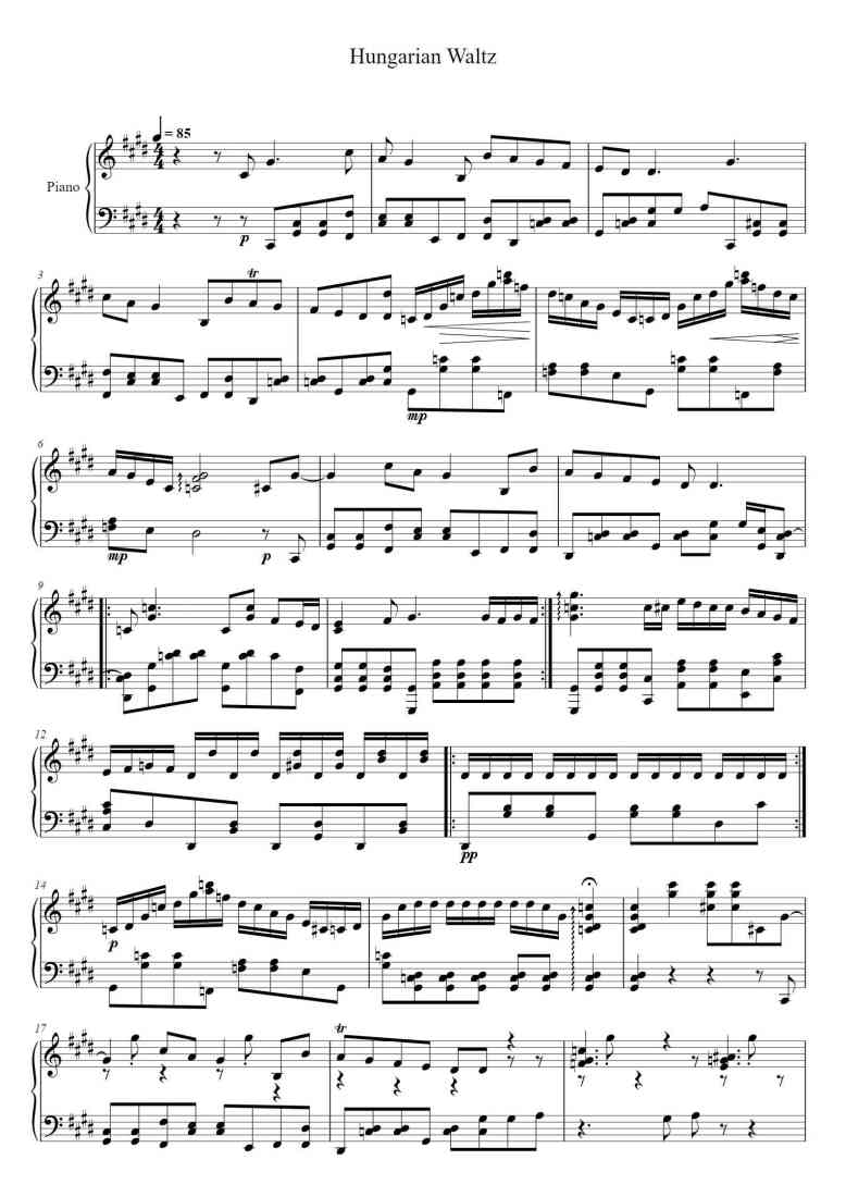 'Hungarian Waltz' - Piano Sheet Music By David Pipes | TOPiano