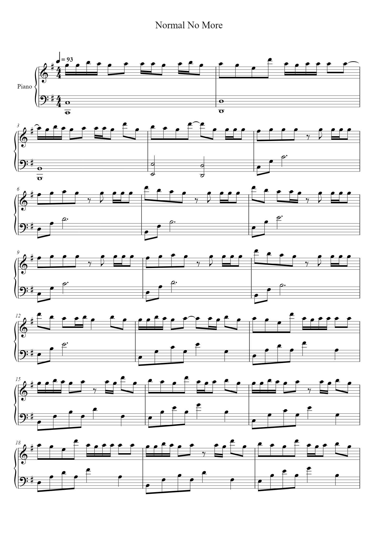 Normal No More钢琴谱 - Tysm - free piano sheet music - PiaNoproblem