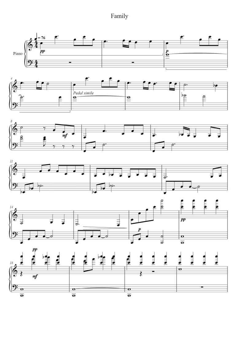 Family钢琴谱 - Mary Beth Eversole - free piano sheet music - PiaNoproblem