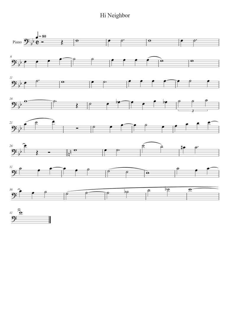 'Hi Neighbor' - Piano Sheet Music By xxx | TOPiano