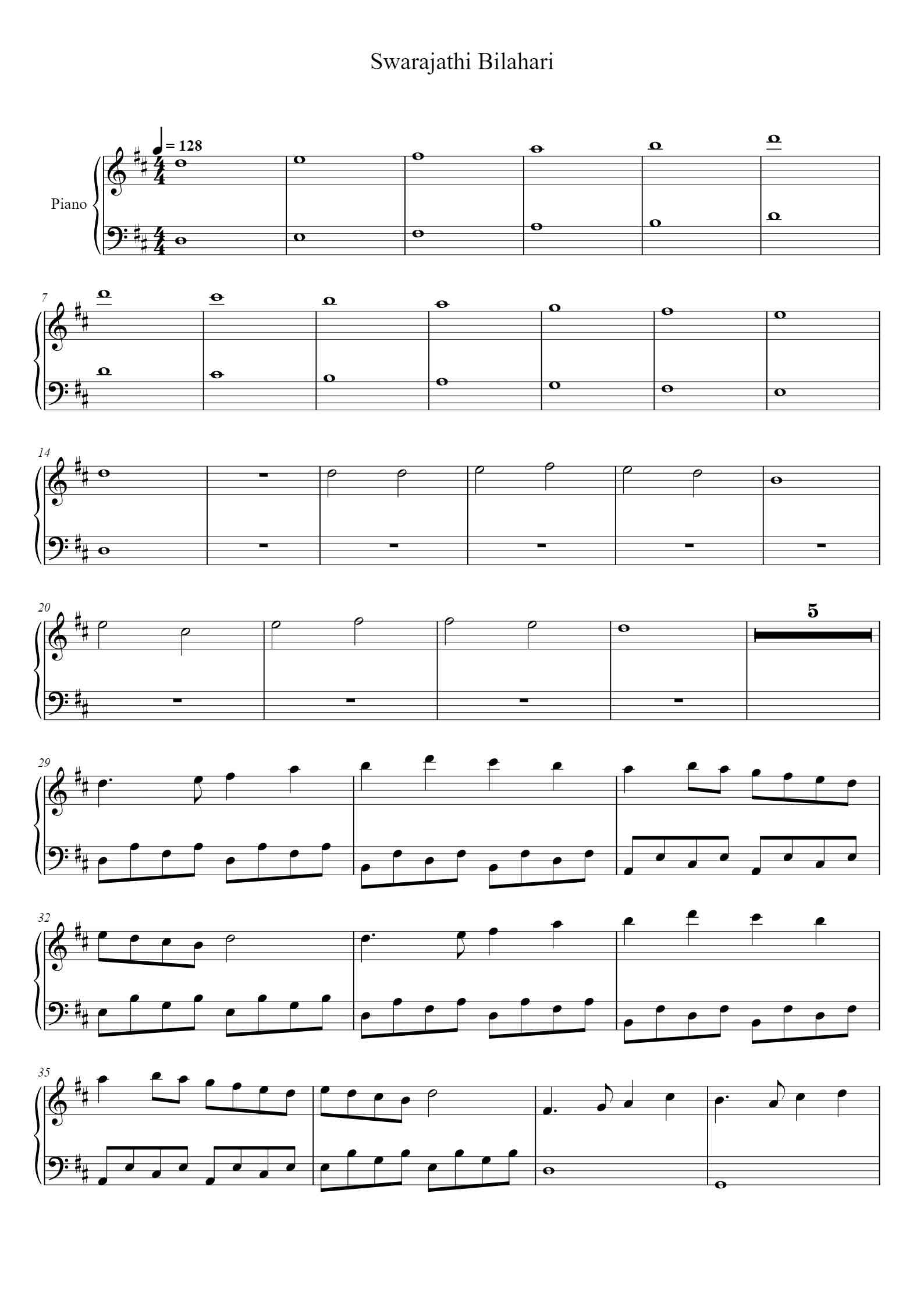 'Swarajathi Bilahari' - Piano Sheet Music By xxx | TOPiano