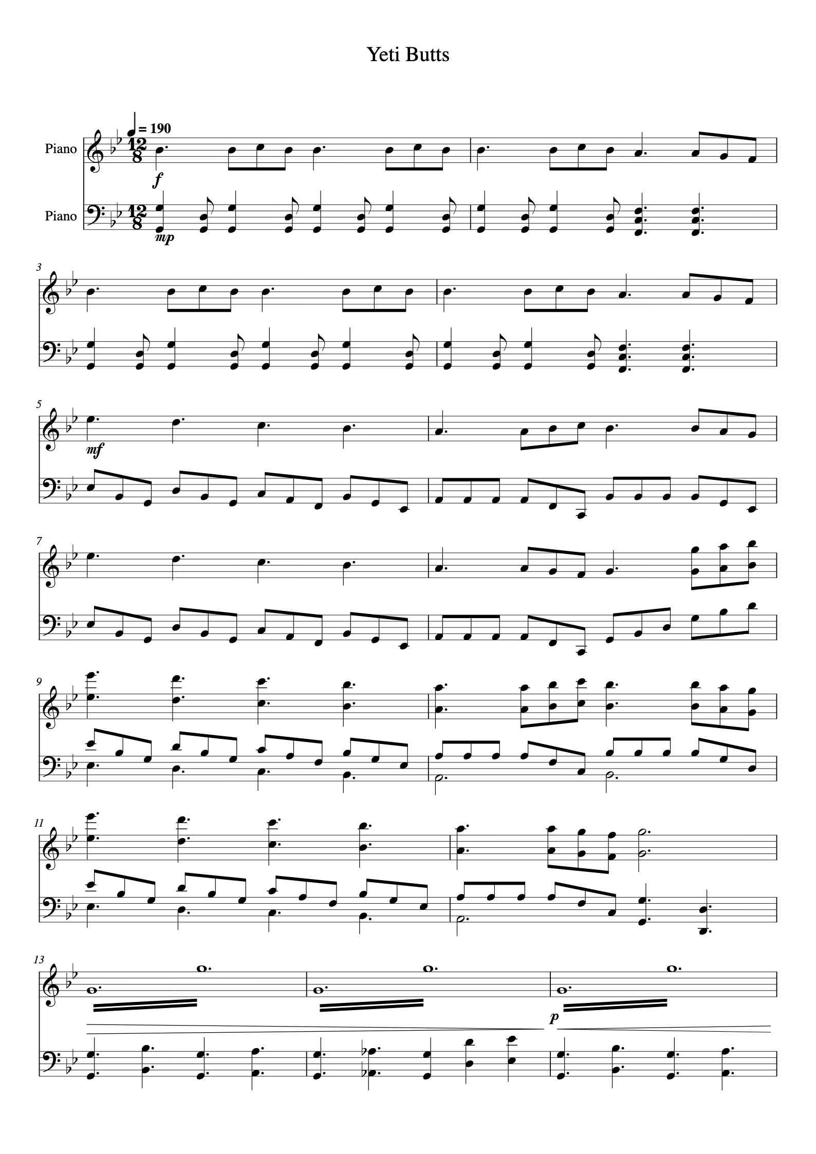 'Yeti Butts' - Piano Sheet Music By Ratham | TOPiano