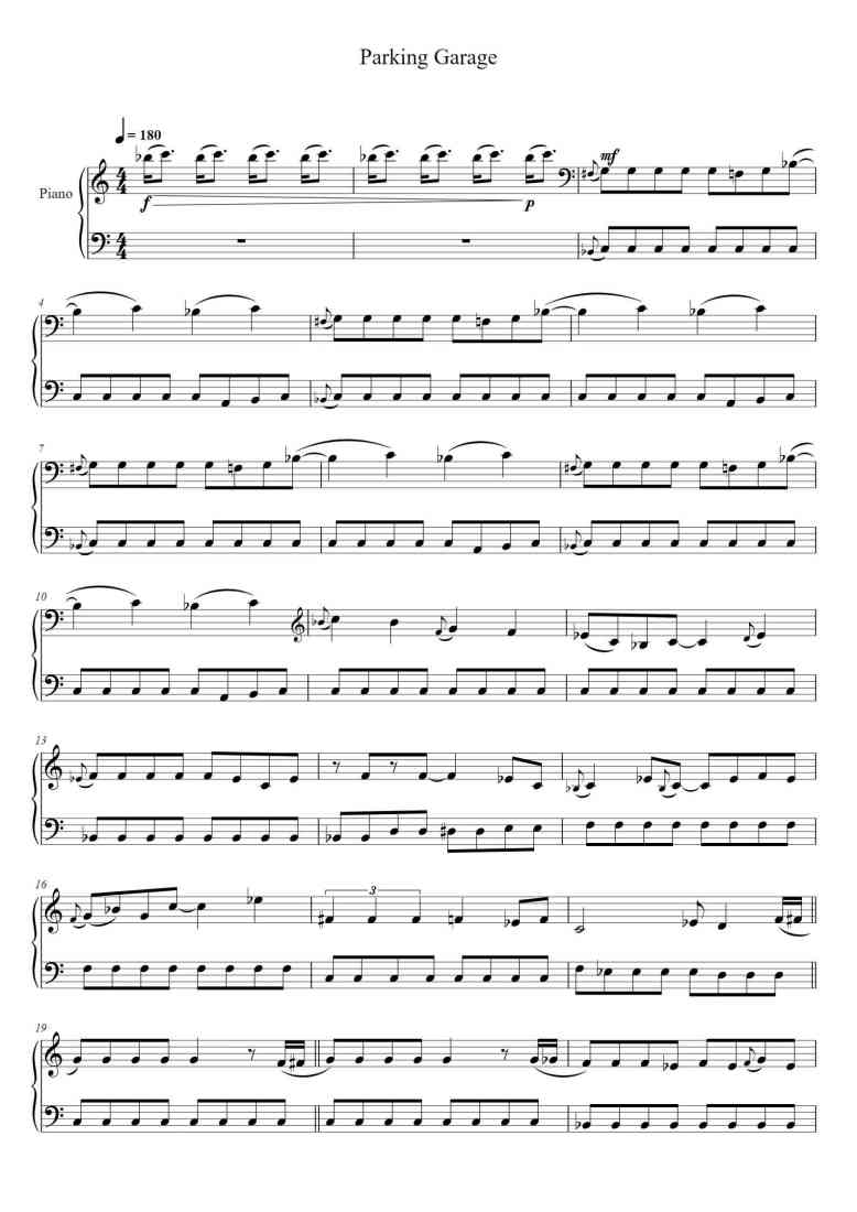'Parking Garage' - Piano Sheet Music By Composed by Tim Follin Arranged ...