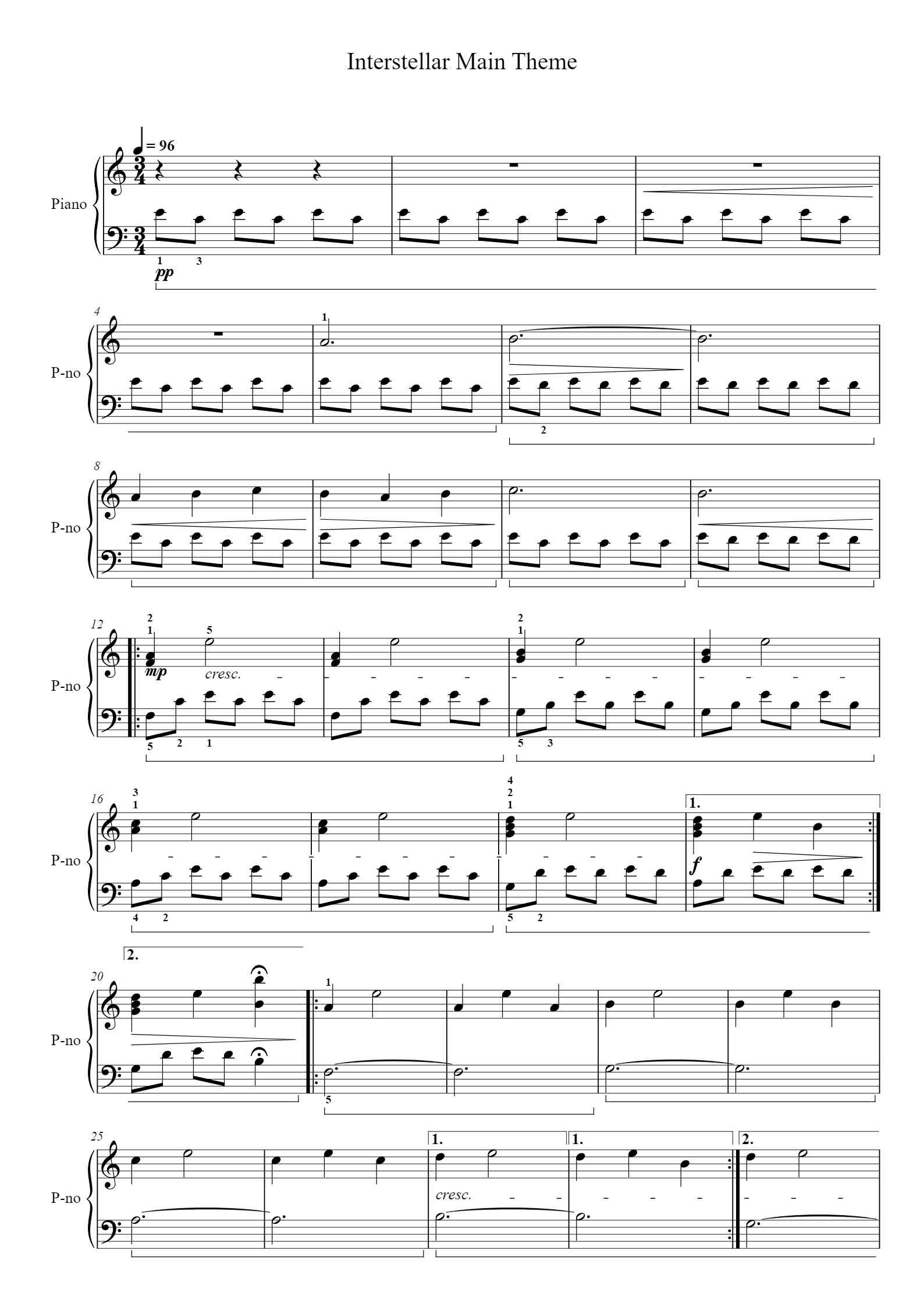 Interstellar Main Theme钢琴谱 - Hans Zimmer - free piano sheet music ...