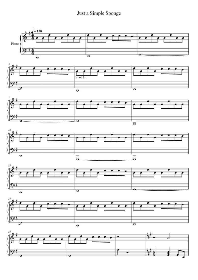 'Just a Simple Sponge' - Piano Sheet Music By xxx | TOPiano