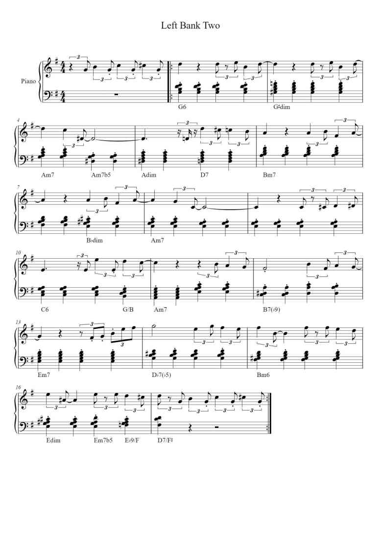 'Left Bank Two' - Piano Sheet Music By The Noveltones 'scribed Sheldon ...