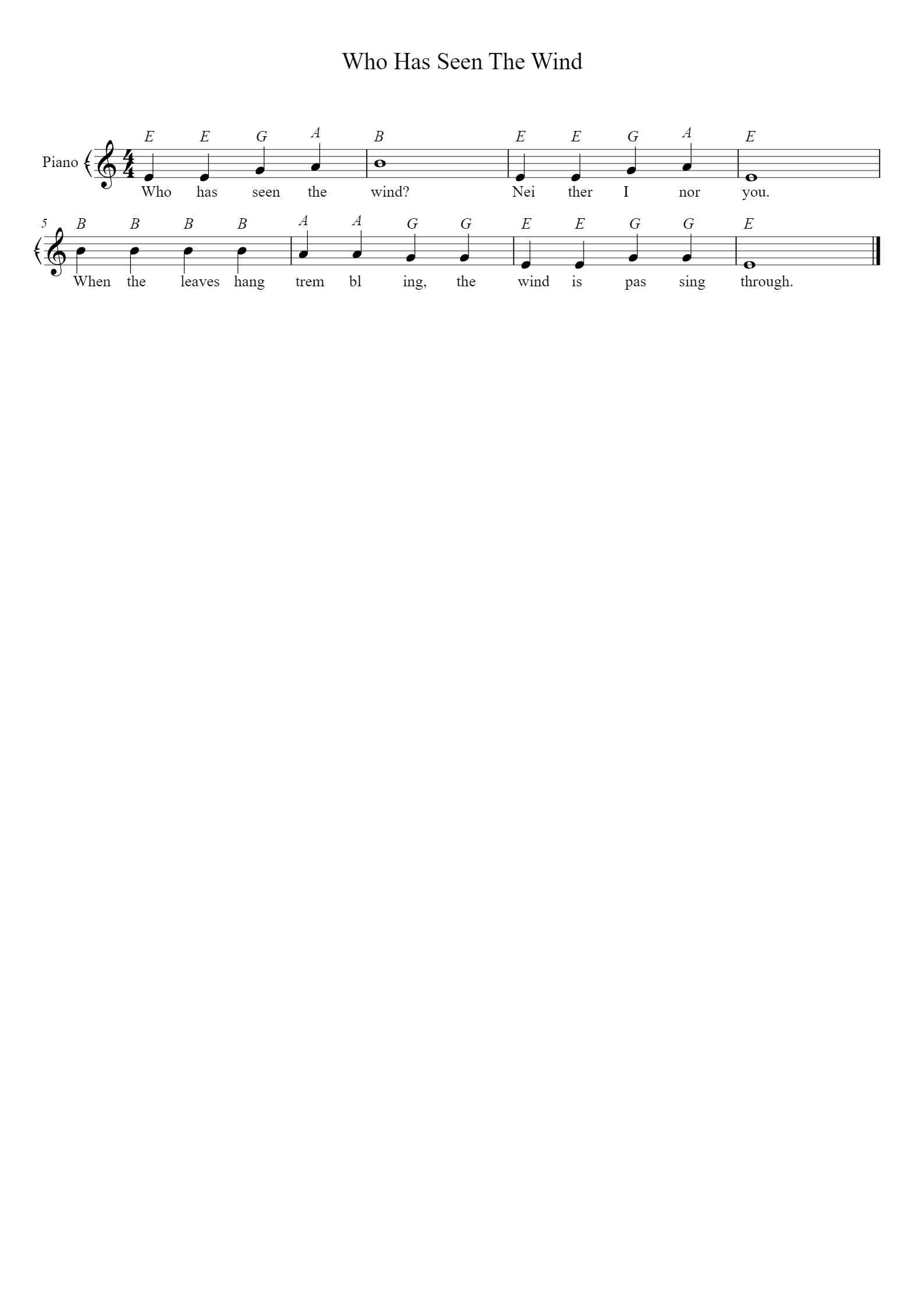 'Who Has Seen The Wind' - Piano Sheet Music By xxx | TOPiano