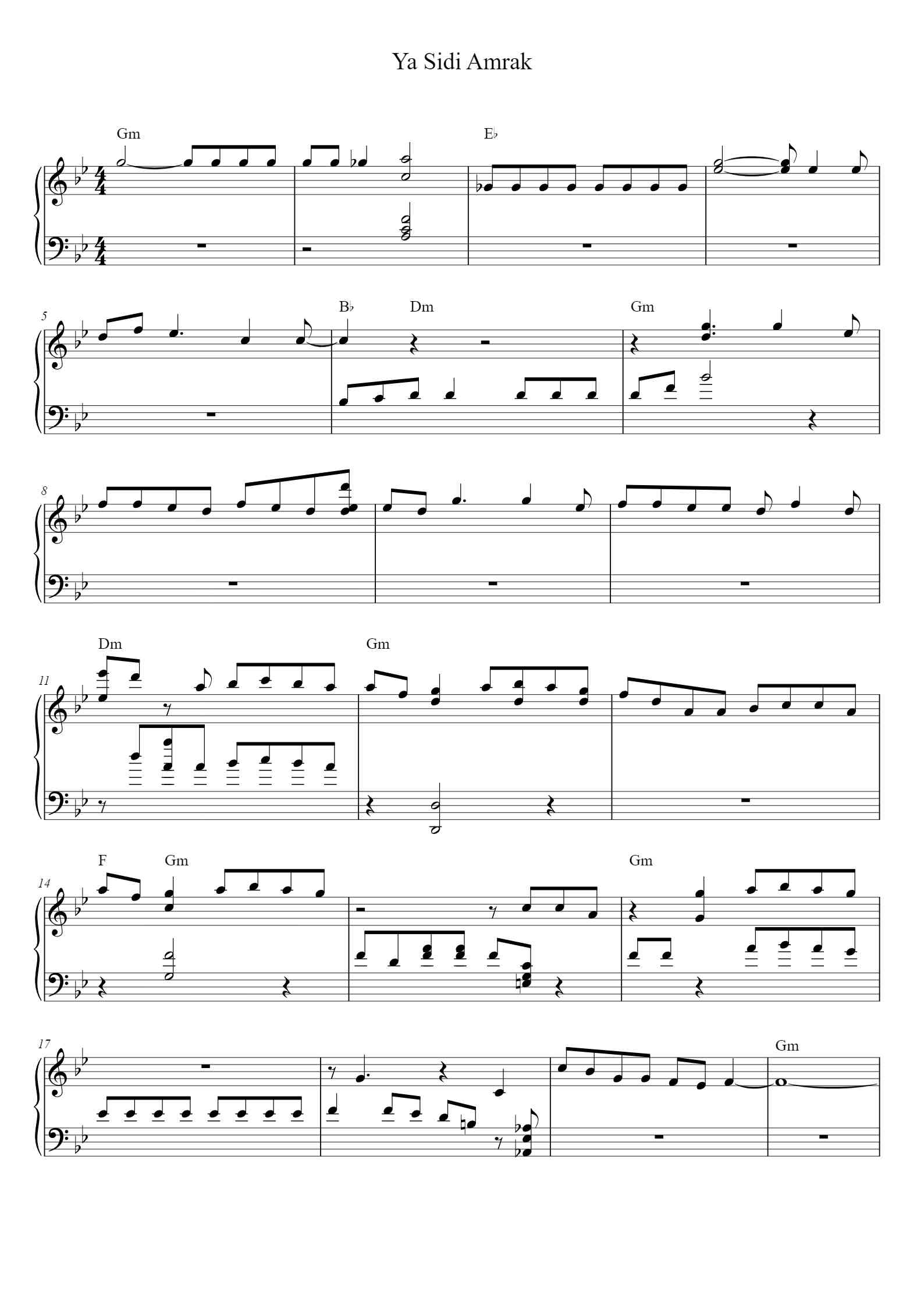 'Ya Sidi Amrak' - Piano Sheet Music By Abdel Halim Hafez | TOPiano