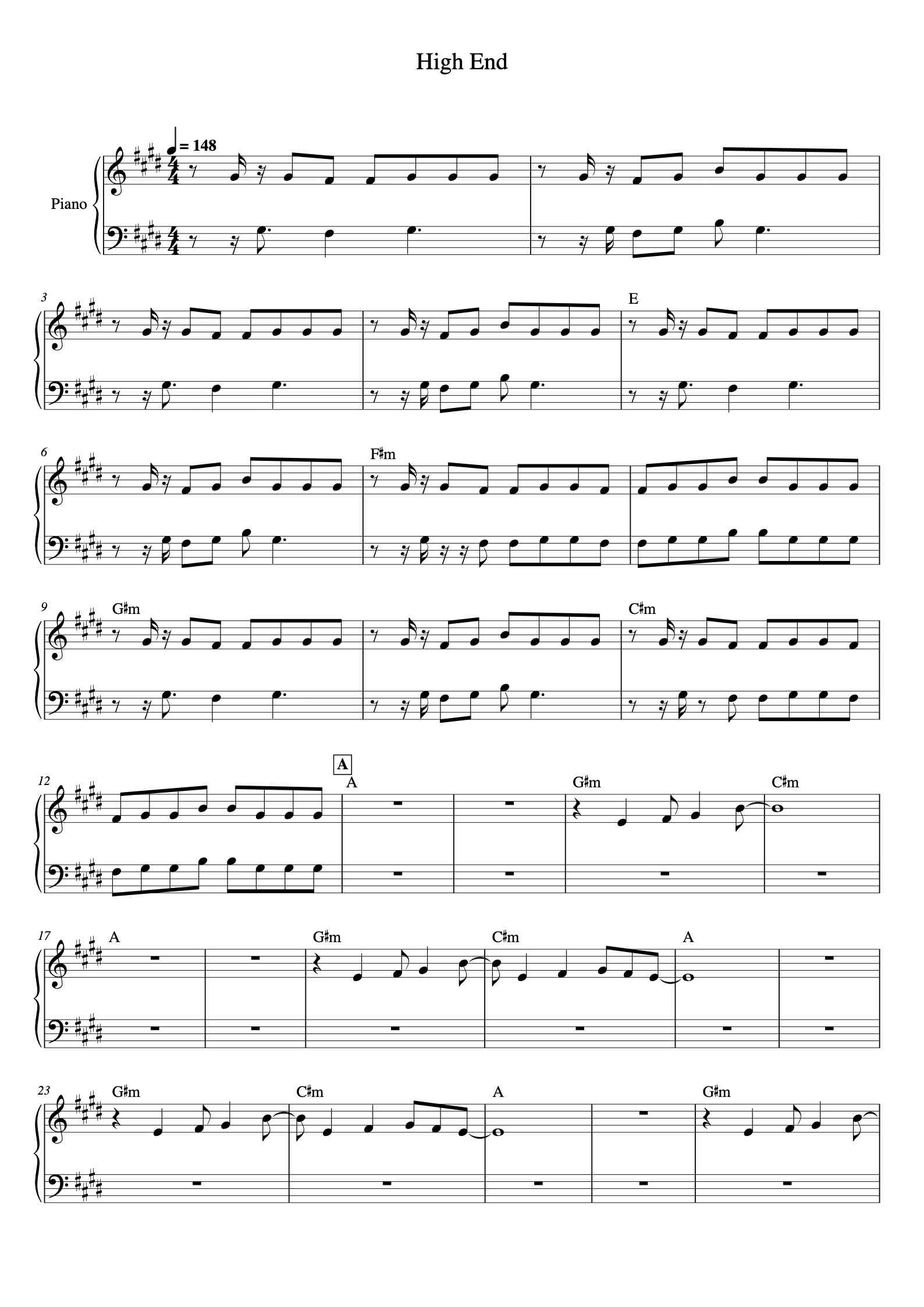 'High End' - Piano Sheet Music By Song By: Tanya Markova | TOPiano