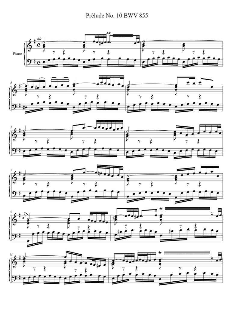'Prélude No. 10 in E Minor, BWV 855' - Piano Sheet Music By Johann Sebastian Bach (1685 - 1750 ...